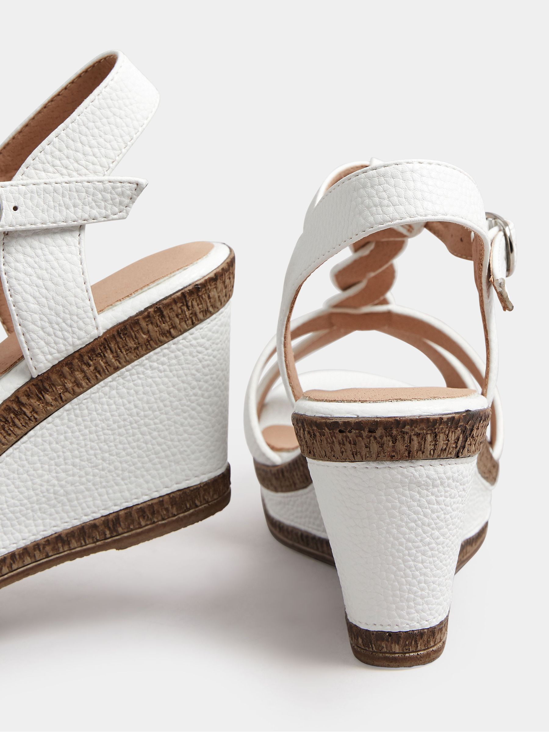 Buy Yours Curve White Cross Strap Wedge Heels In Extra Wide EEE Fit ...