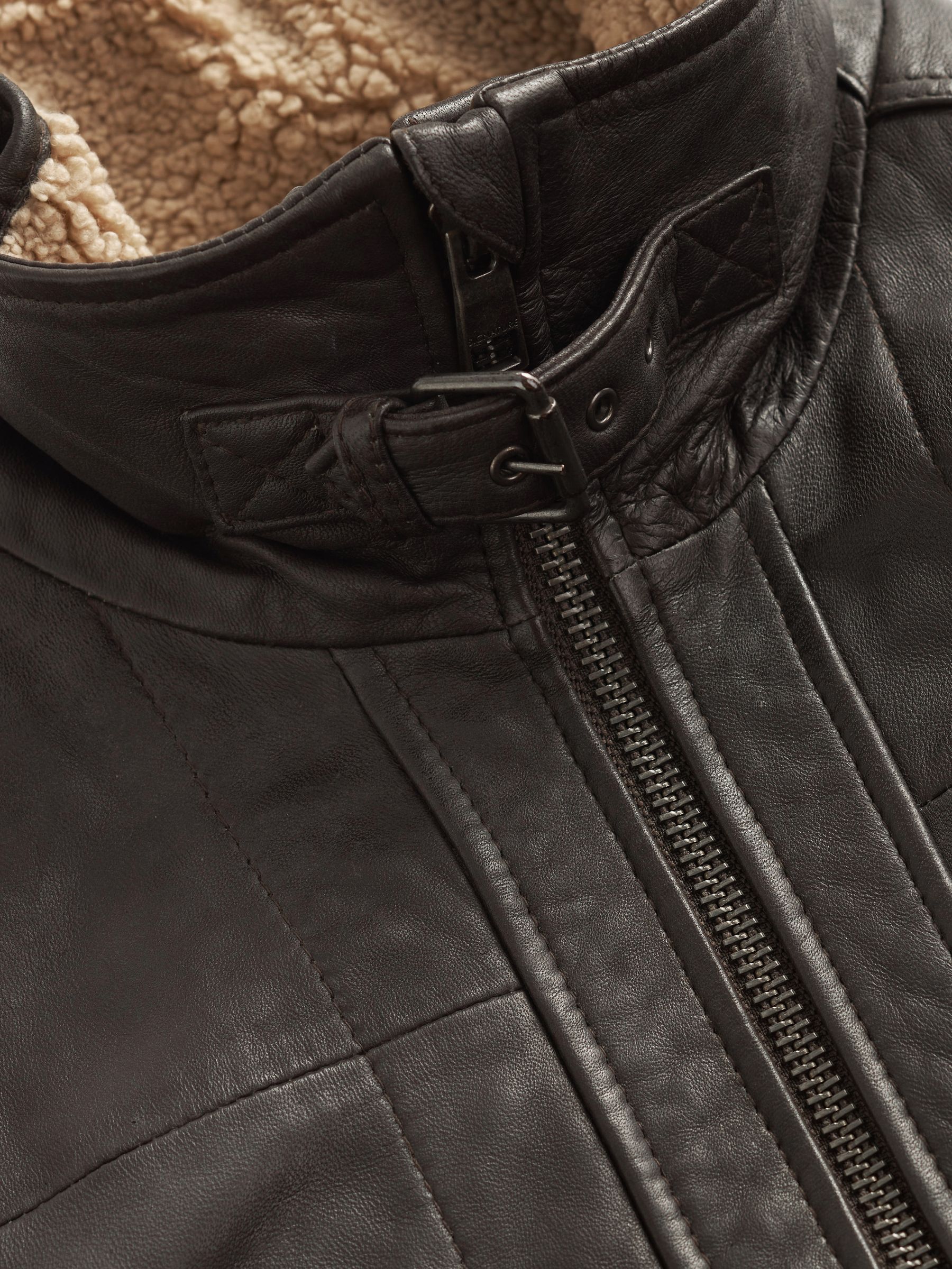 Buy Brown Four Pocket Borg Lined Leather Jacket from the Next UK online ...
