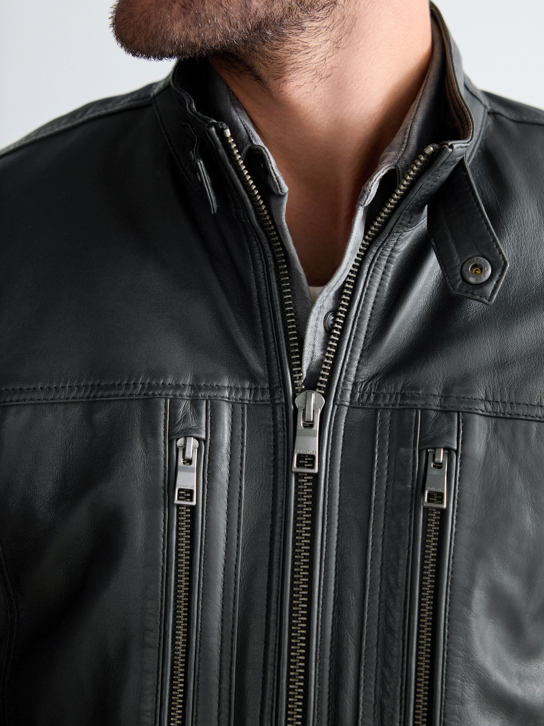 Buy Black Leather Signature Utility Borg Lined Jacket from the Next UK ...