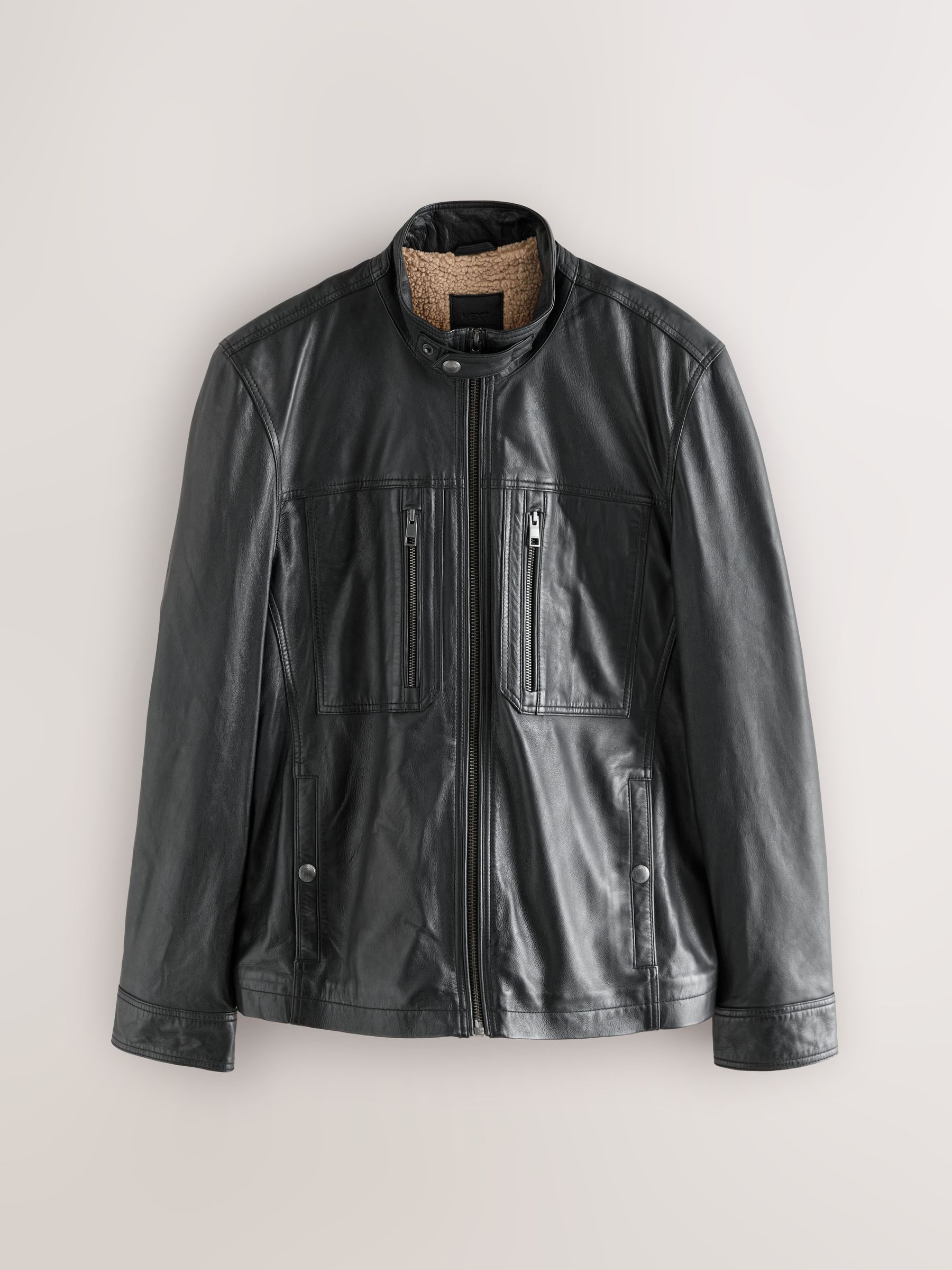 Buy Black Leather Signature Utility Borg Lined Jacket from the Next UK ...