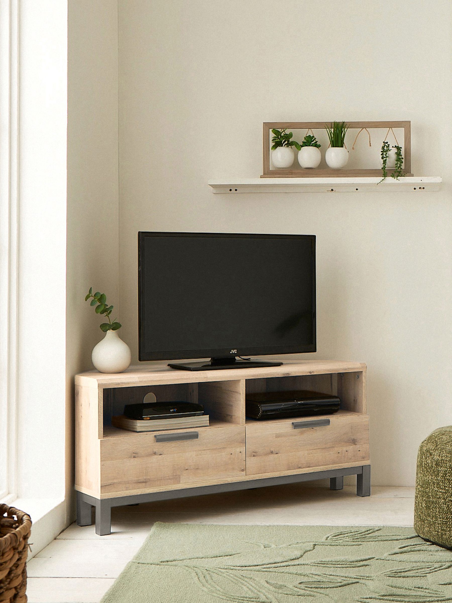 Buy Light Bronx Up to 46 inch Corner Oak Effect Slim TV Unit from the ...