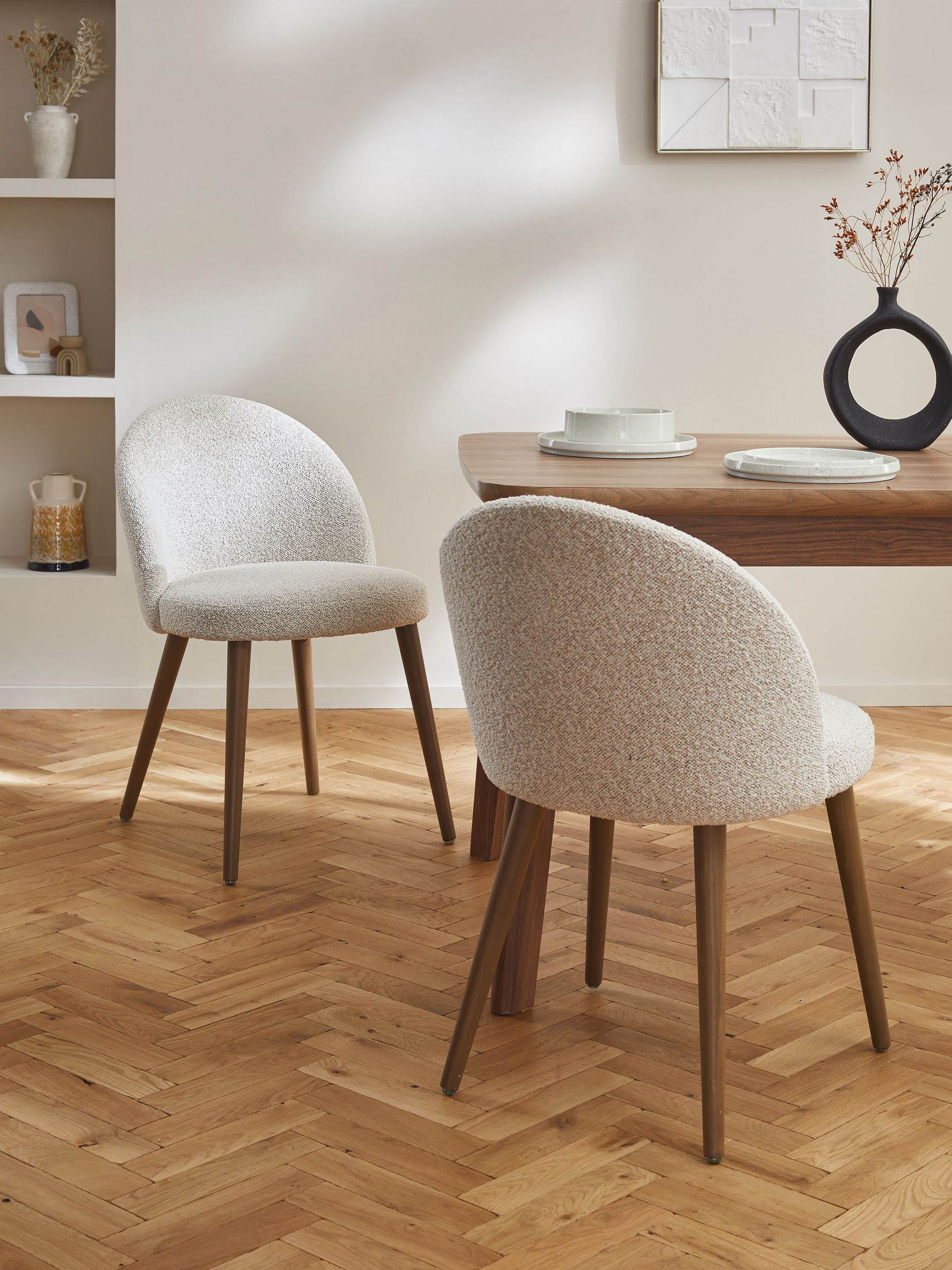 Buy Set of 2 Casual Boucle Light Natural Newman Dark Wood Leg Dining ...