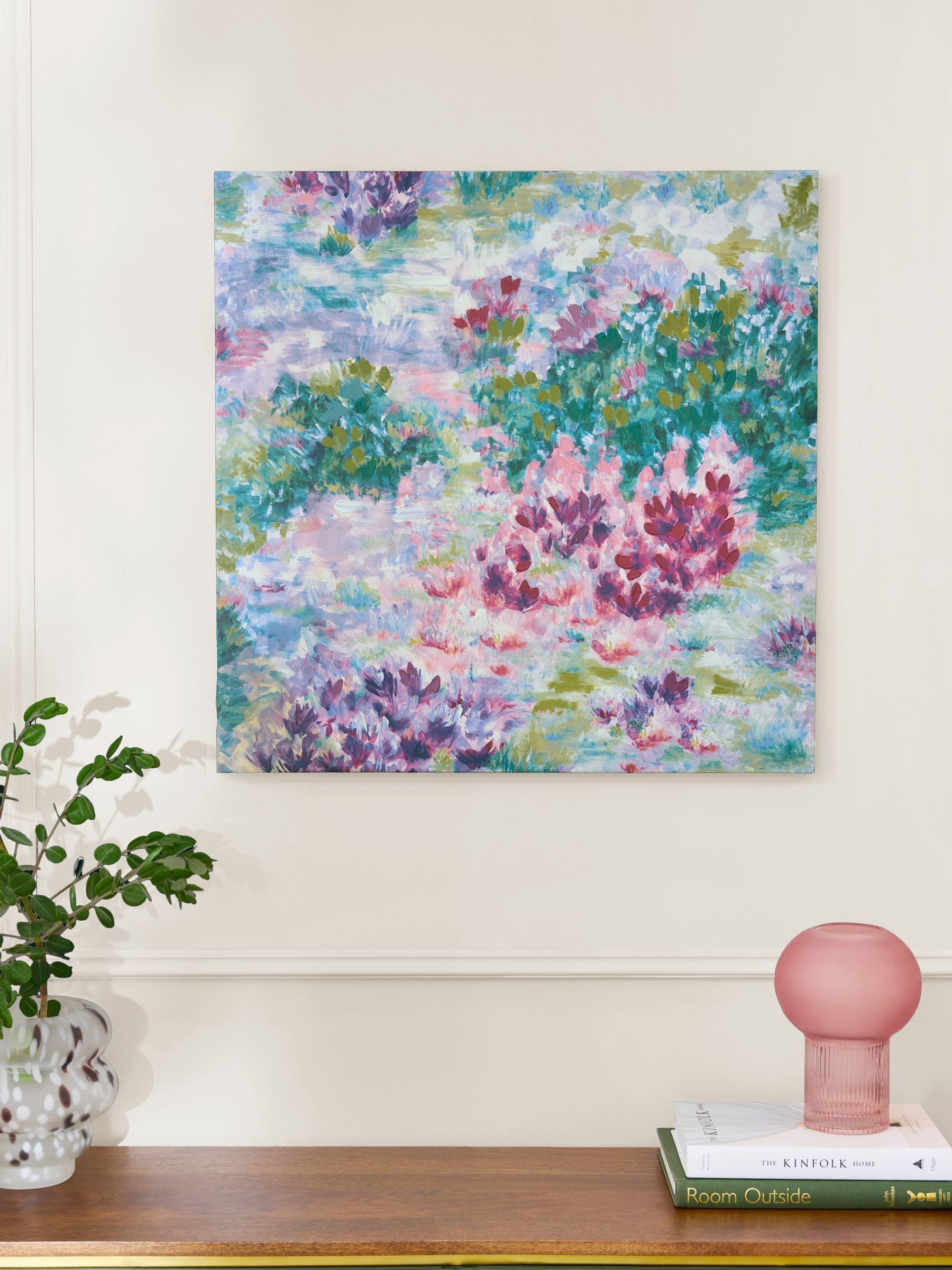 Buy Clarke and Clarke Pink/Green Abstract Floral Canvas Wall Art from ...