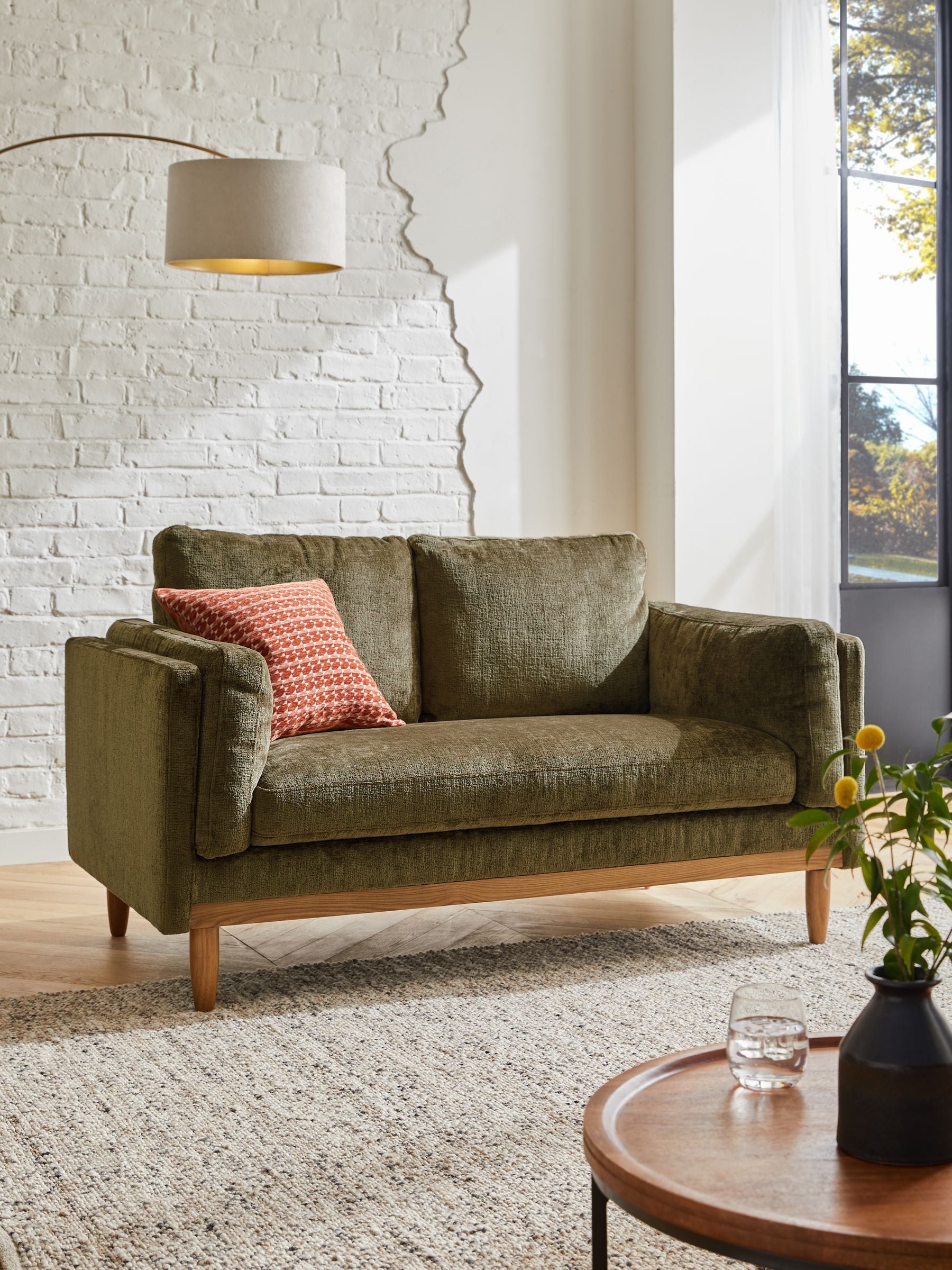 Buy Plush Chenille Moss Green Kayden Compact 2 Seater Sofa In A Box ...