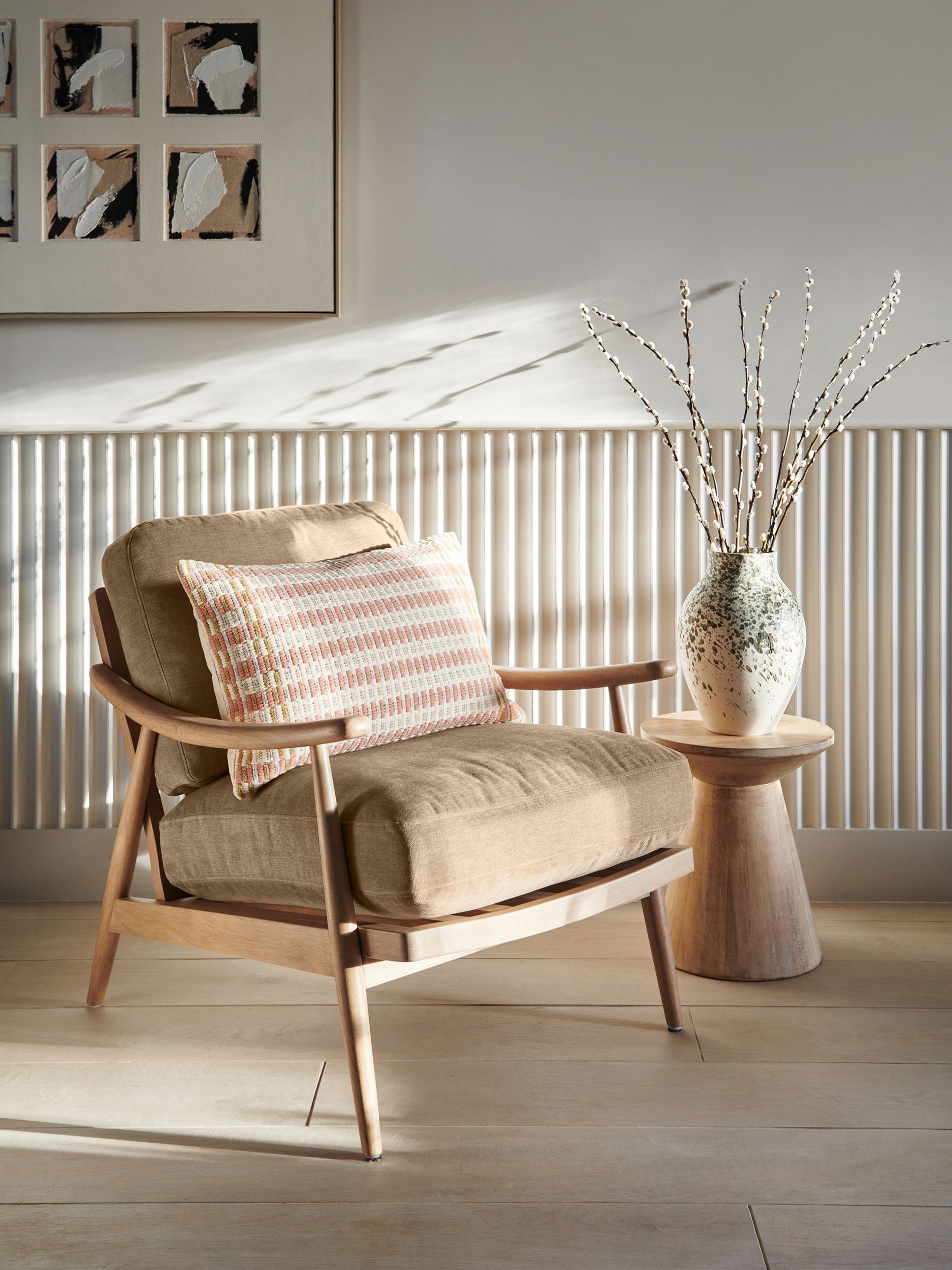 Buy Fine Chenille Sand Natural Light Oak Effect Frame Hampton Wooden Accent Chair from the Next UK online shop