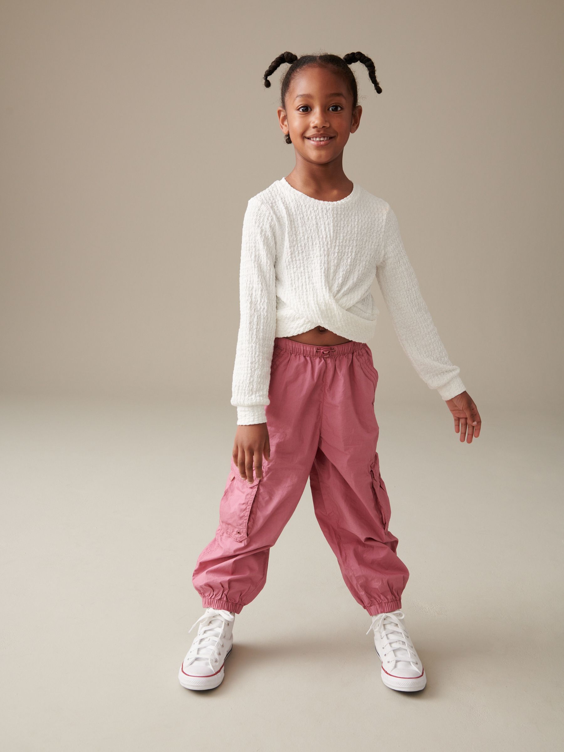 Buy Bright Pink 100% Cotton Parachute Cargo Trousers (3-16yrs) from the ...