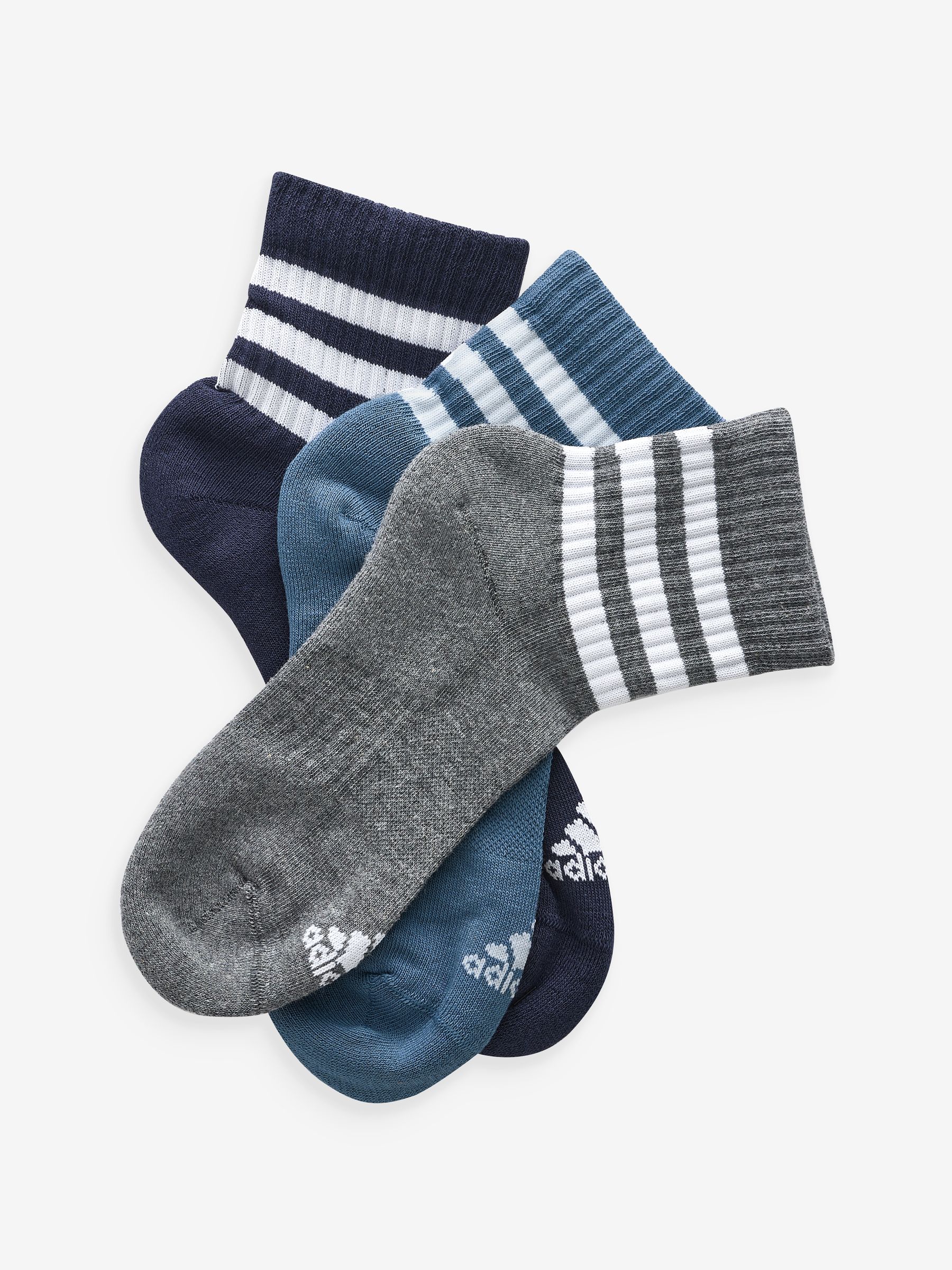 Buy adidas Blue 3-Stripes Cushioned Sportswear Low Cut Socks 3 Pack ...