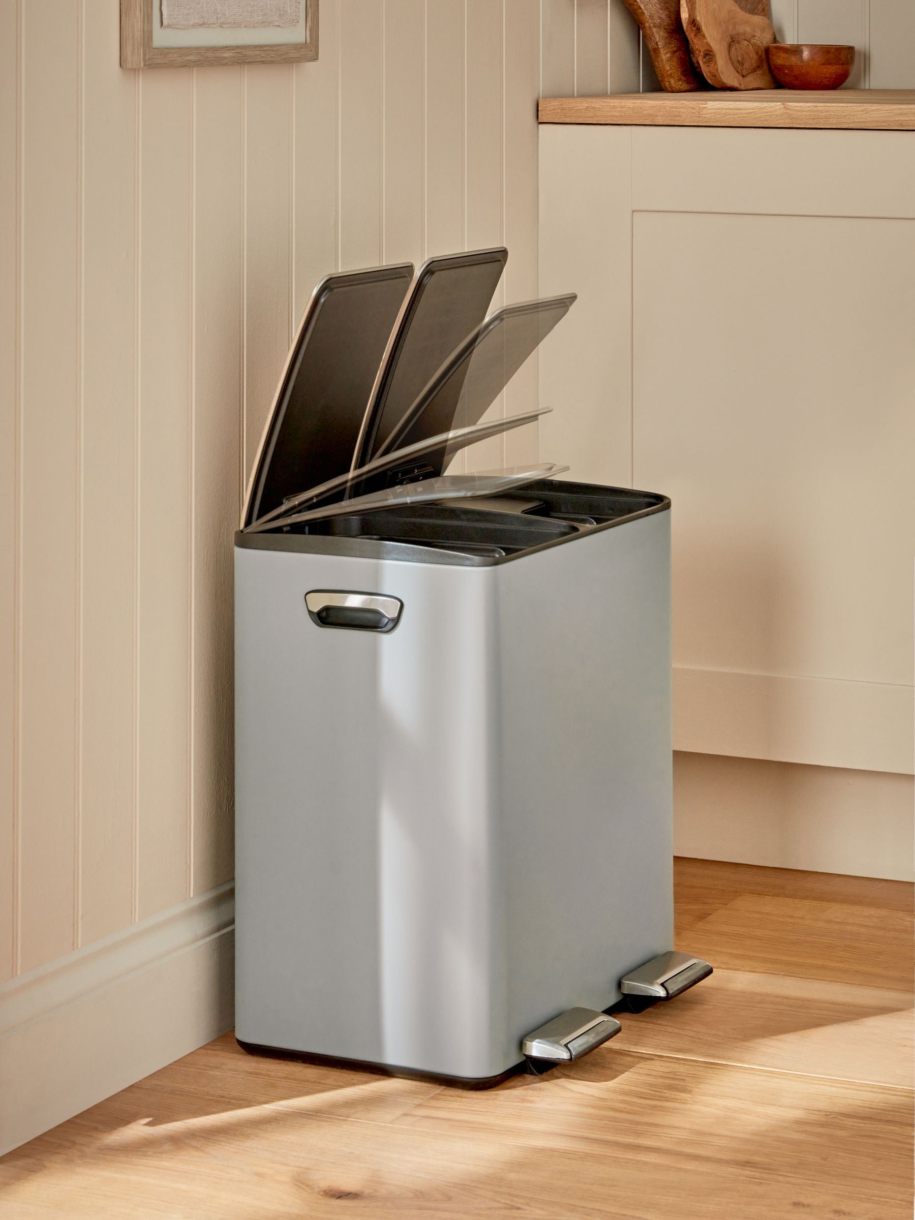 Buy Charcoal Grey 40L 3 compartment Recycling Soft Close Pedal Bin from ...