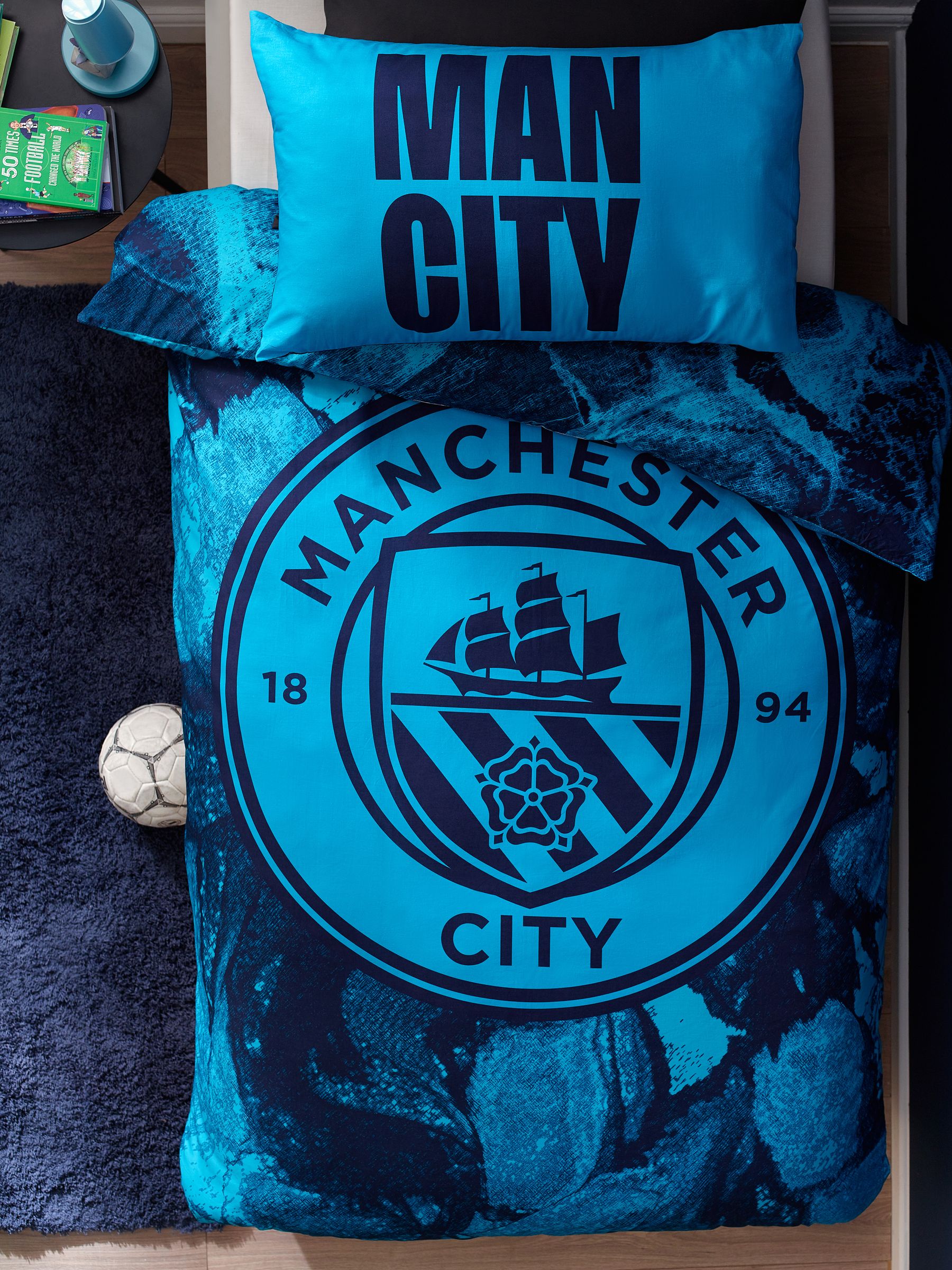 Buy Blue Manchester City 100% Cotton Single Duvet Cover and Pillowcase ...