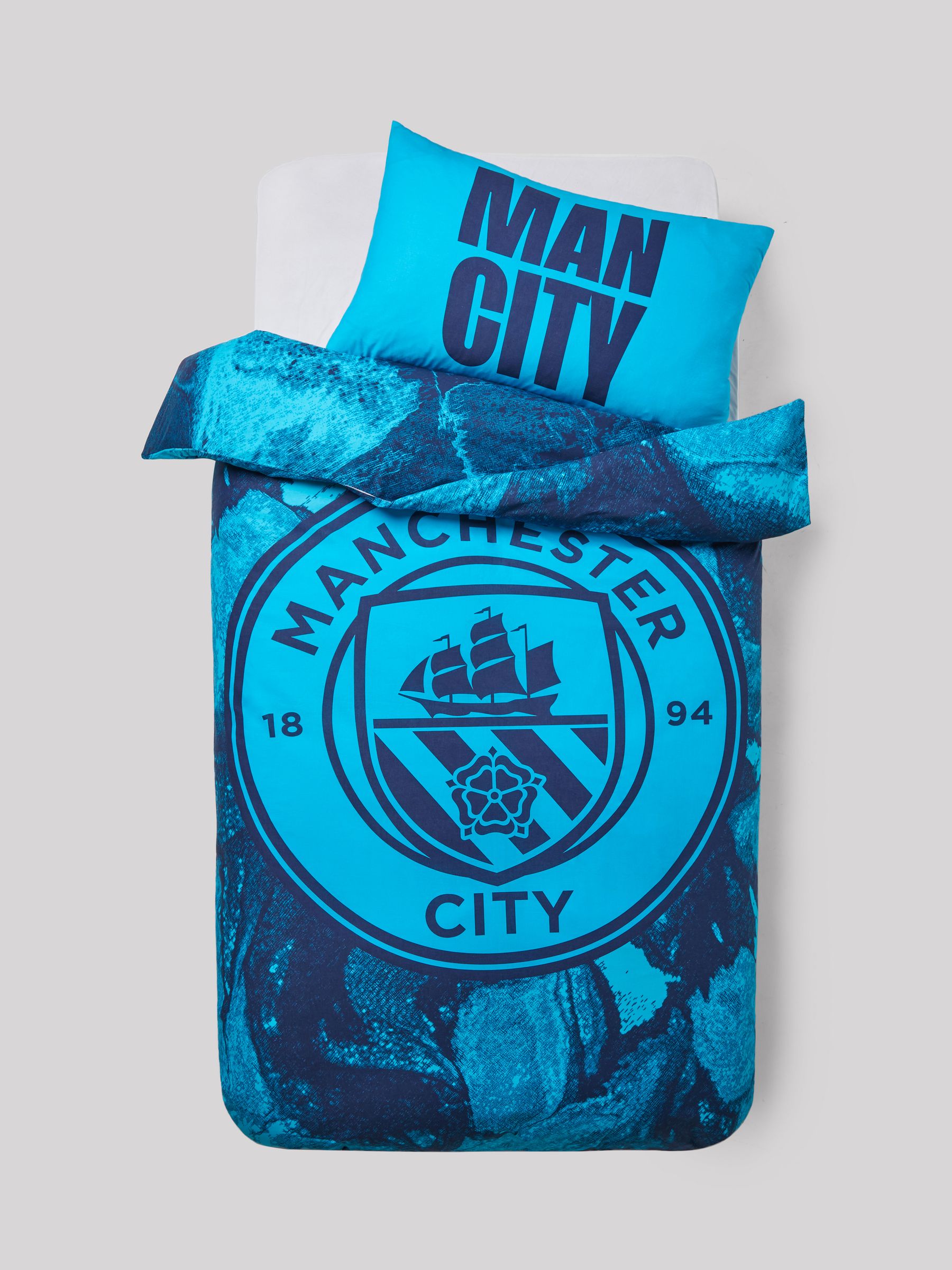 Buy Blue Manchester City 100% Cotton Single Duvet Cover and Pillowcase ...