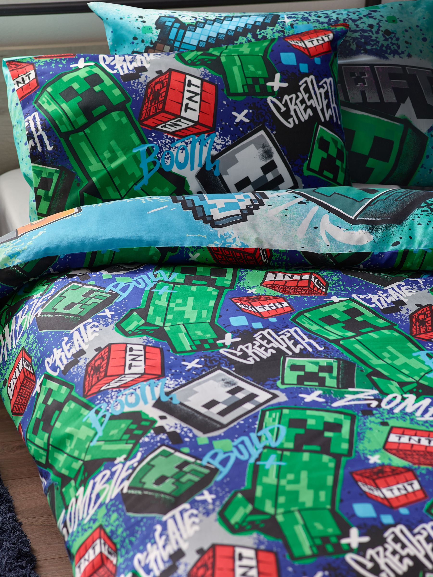 Buy Blue Minecraft Single Duvet Cover and Pillowcase Set from the Next ...