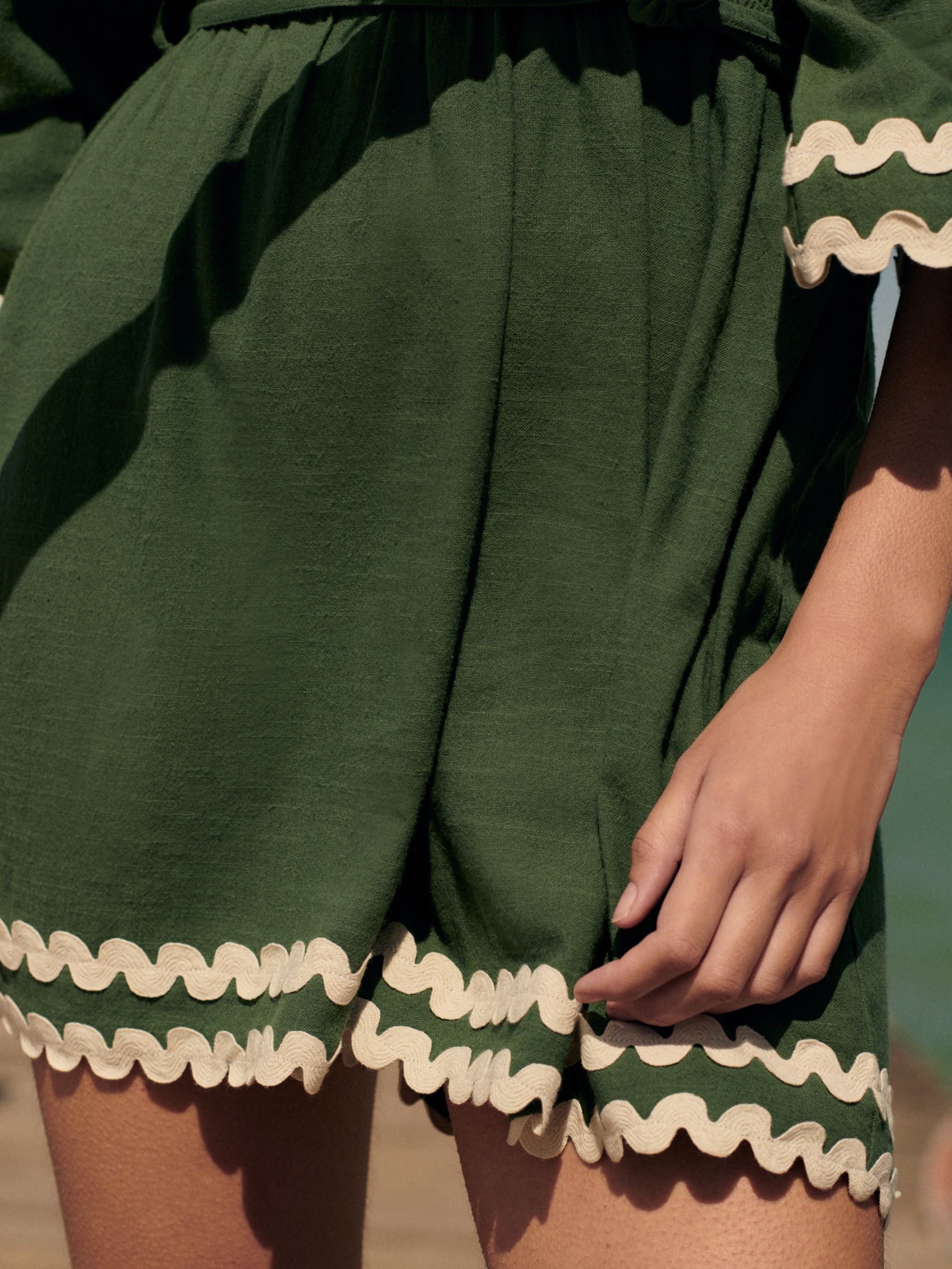 Buy Khaki Green 100% Cotton Wrap Rik Rak Belted Playsuit from the Next ...