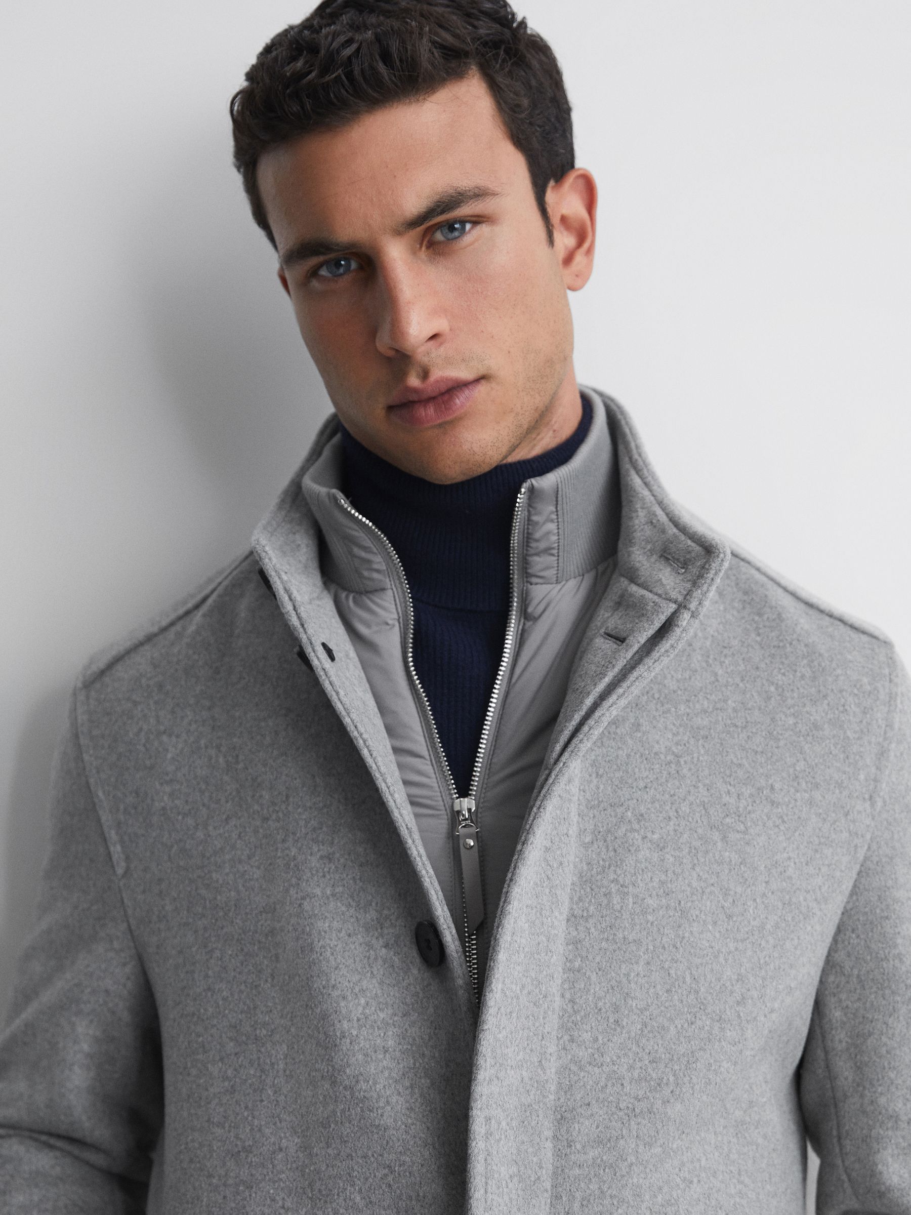 Buy Reiss Grey Dam Wool Removable Insert Longline Coat from the Next UK ...