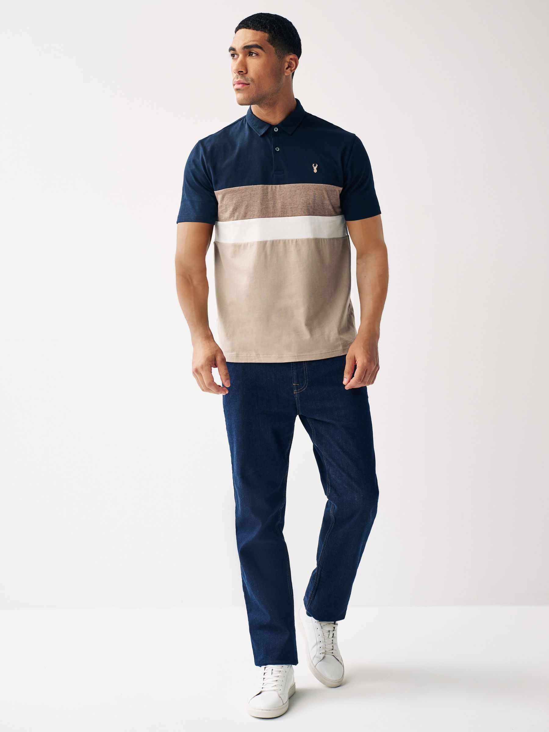 Buy Navy Blue/Neutral 100% Cotton Short Sleeve Button Up Block Polo ...