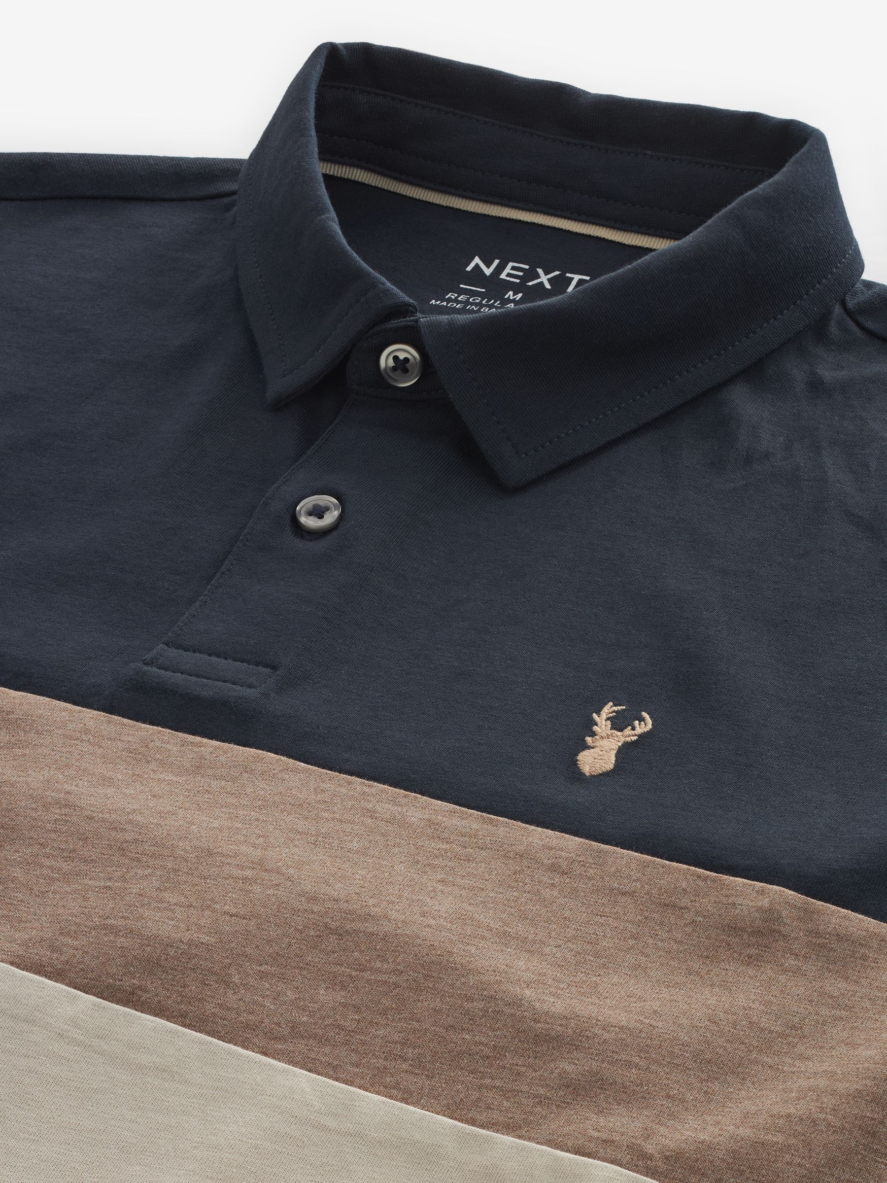 Buy Navy Blue/Neutral 100% Cotton Short Sleeve Button Up Block Polo ...