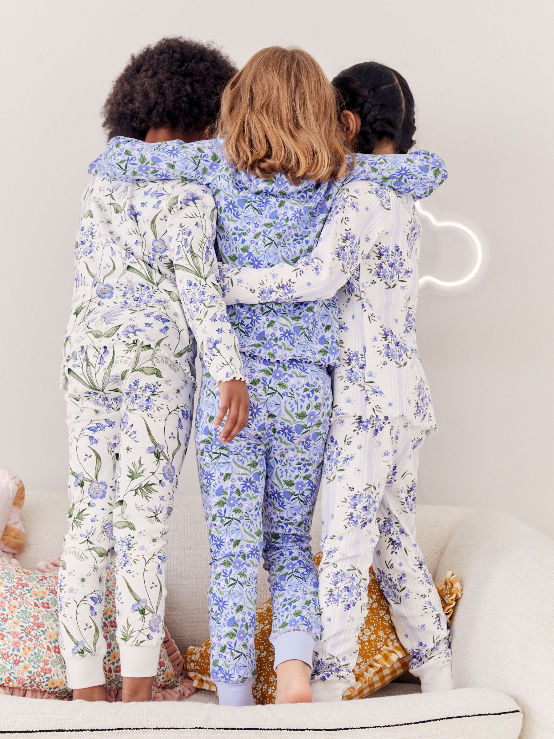 Buy Blue/White Bluebell 100% Cotton Floral Snuggle Pyjamas 3 Pack ...
