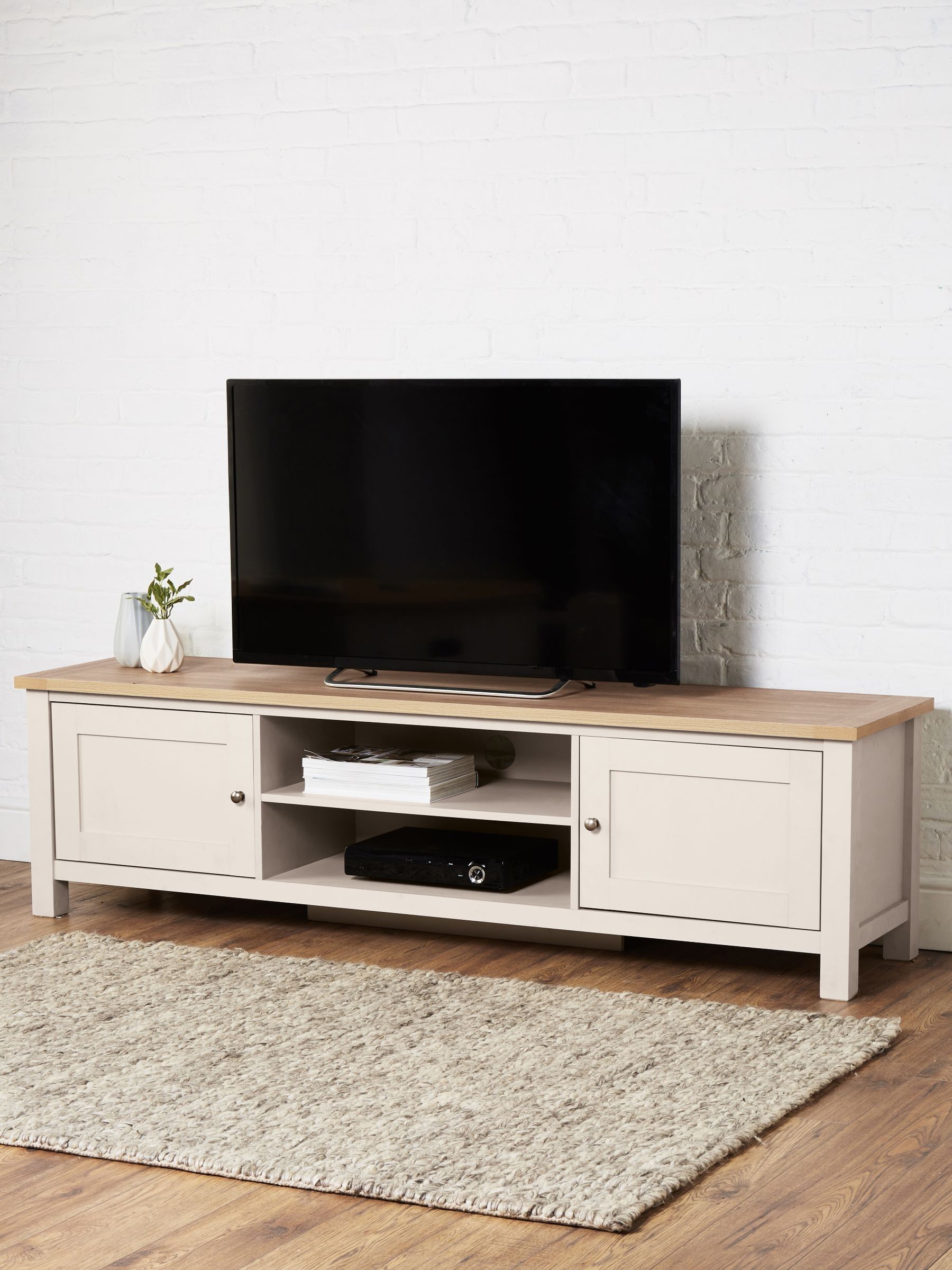 Buy Cream Malvern Oak Effect Up to 80 inch Slim TV Unit from the Next ...