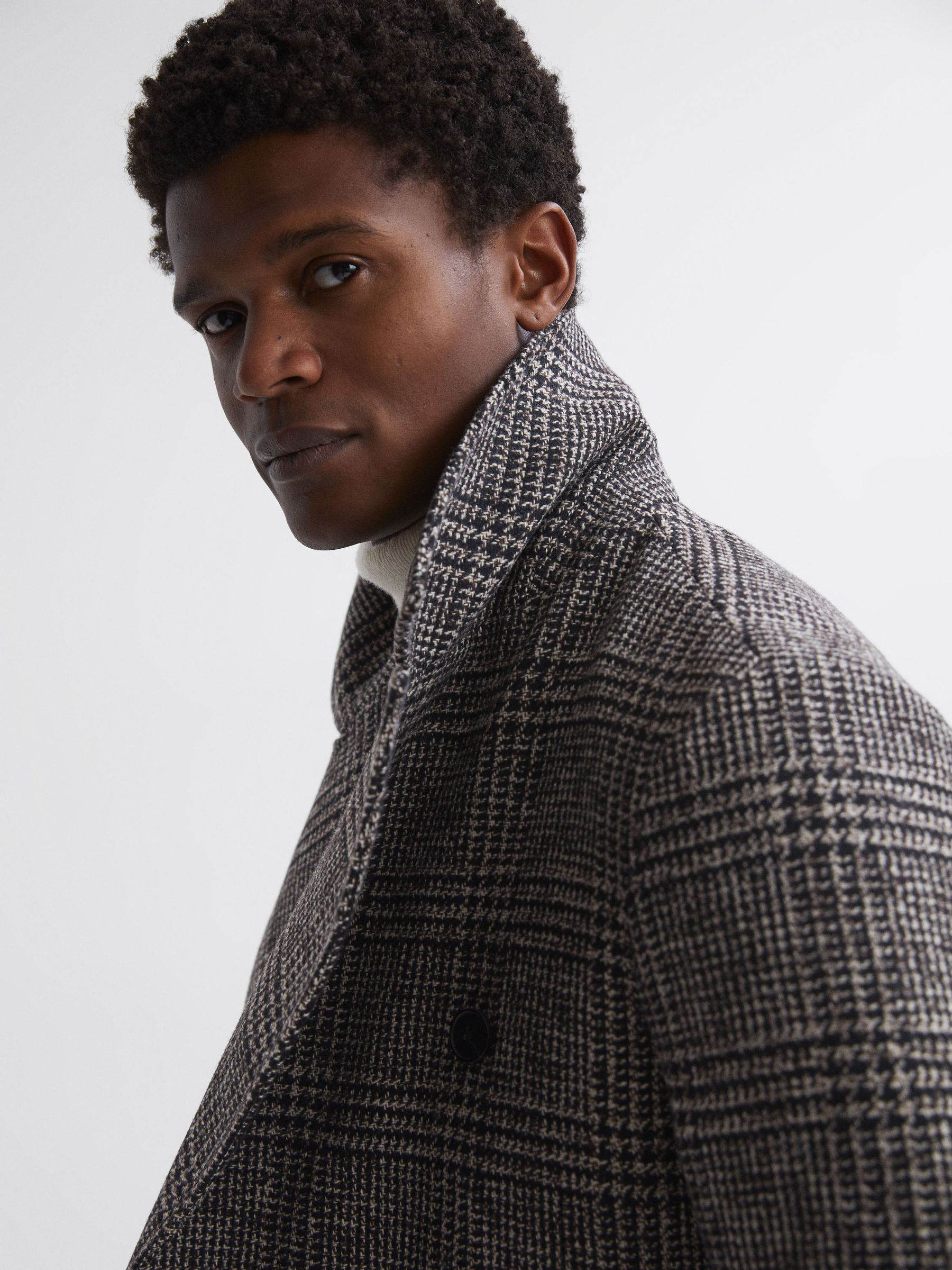 Buy Reiss Black/Brown Brag Wool Double Breasted Check Coat from the ...