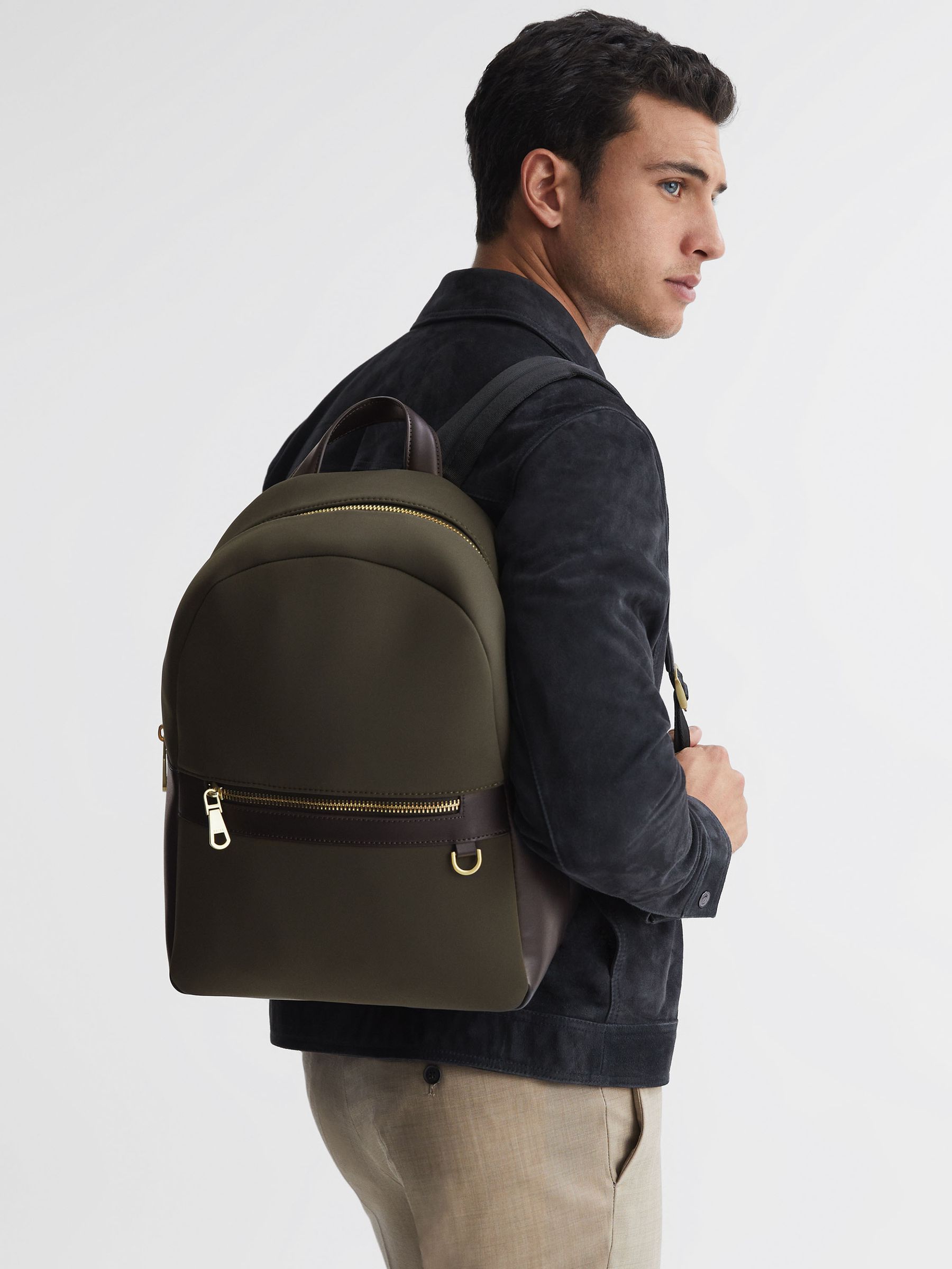 Buy Reiss Khaki Drew Neoprene Zipped Backpack from the Next UK online shop