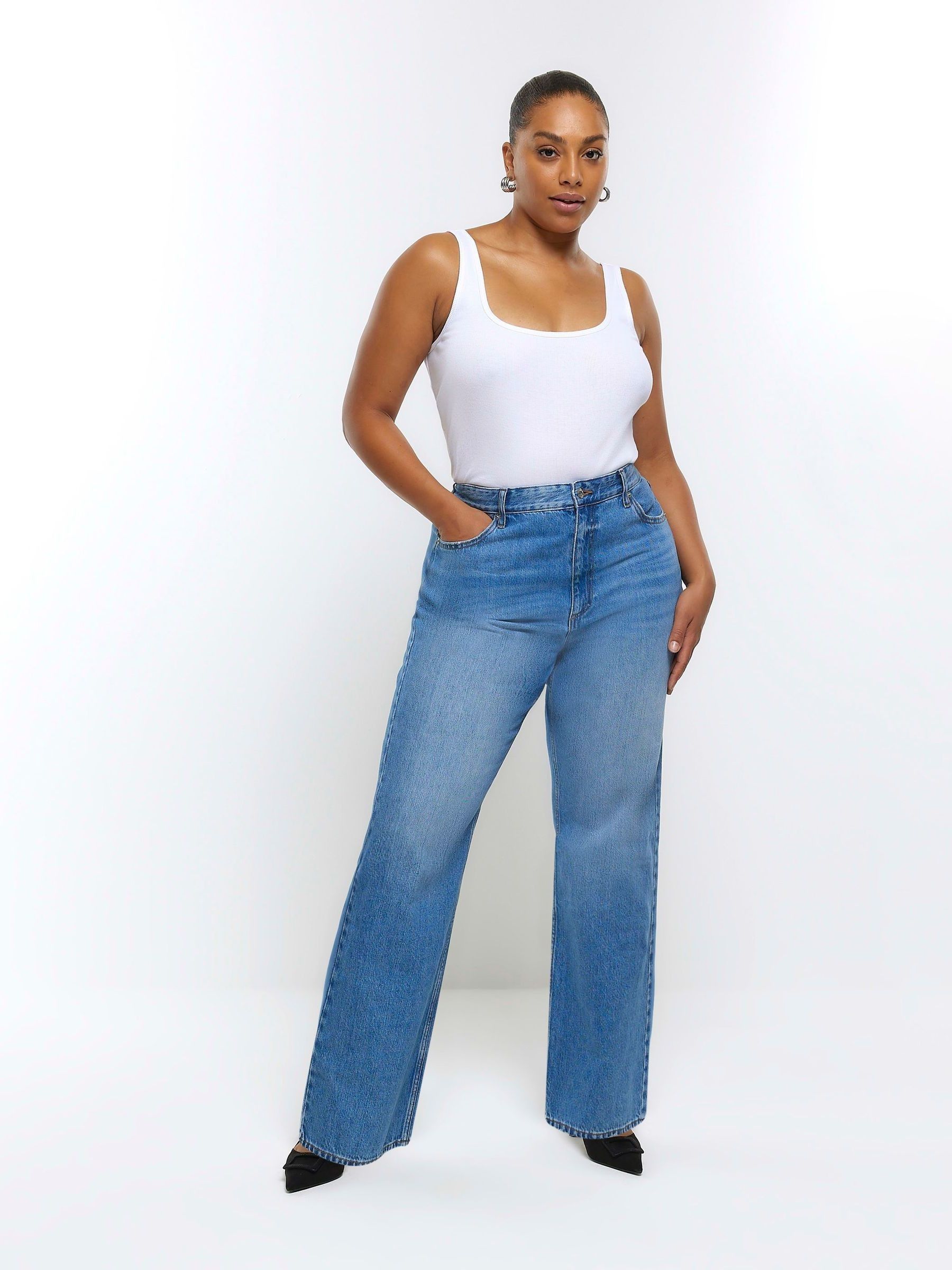 Buy River Island Curve 90s Long Straight Leg High Rise Jeans from Next ...