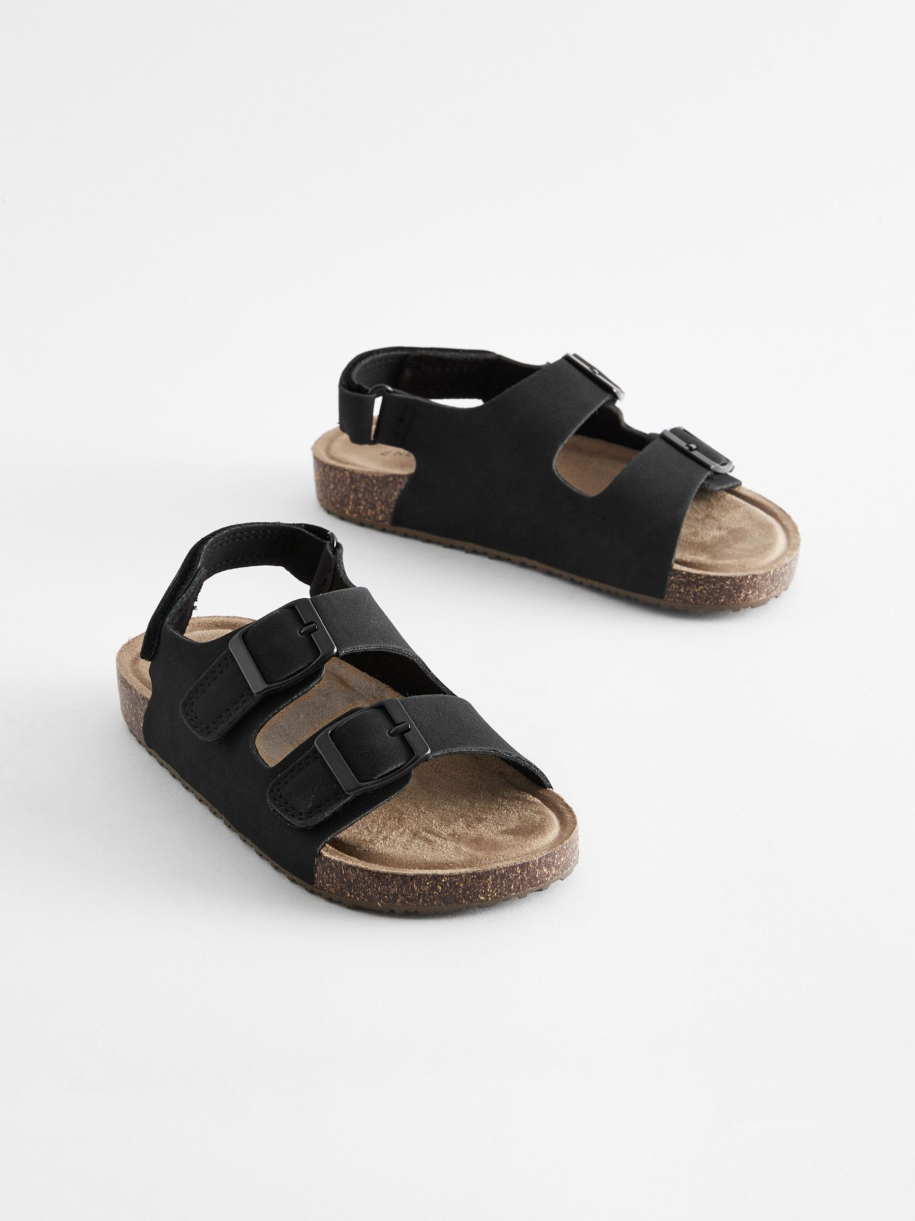 Buy Black Standard Fit (F) Double Buckle Cushioned Footbed Sandals from ...
