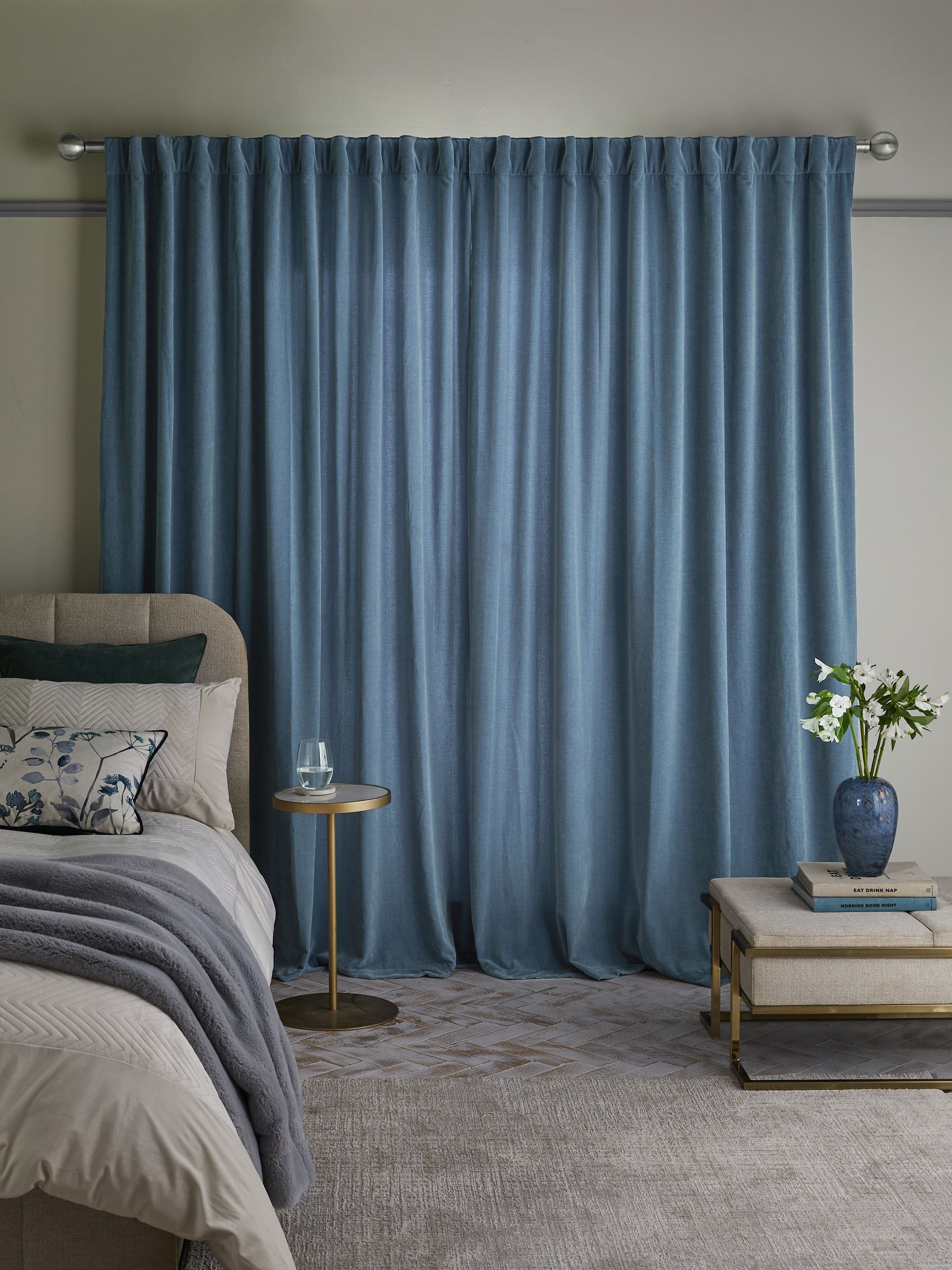 Buy Light Blue Sumptuous Velvet Hidden Tab Top Lined Curtains from the ...
