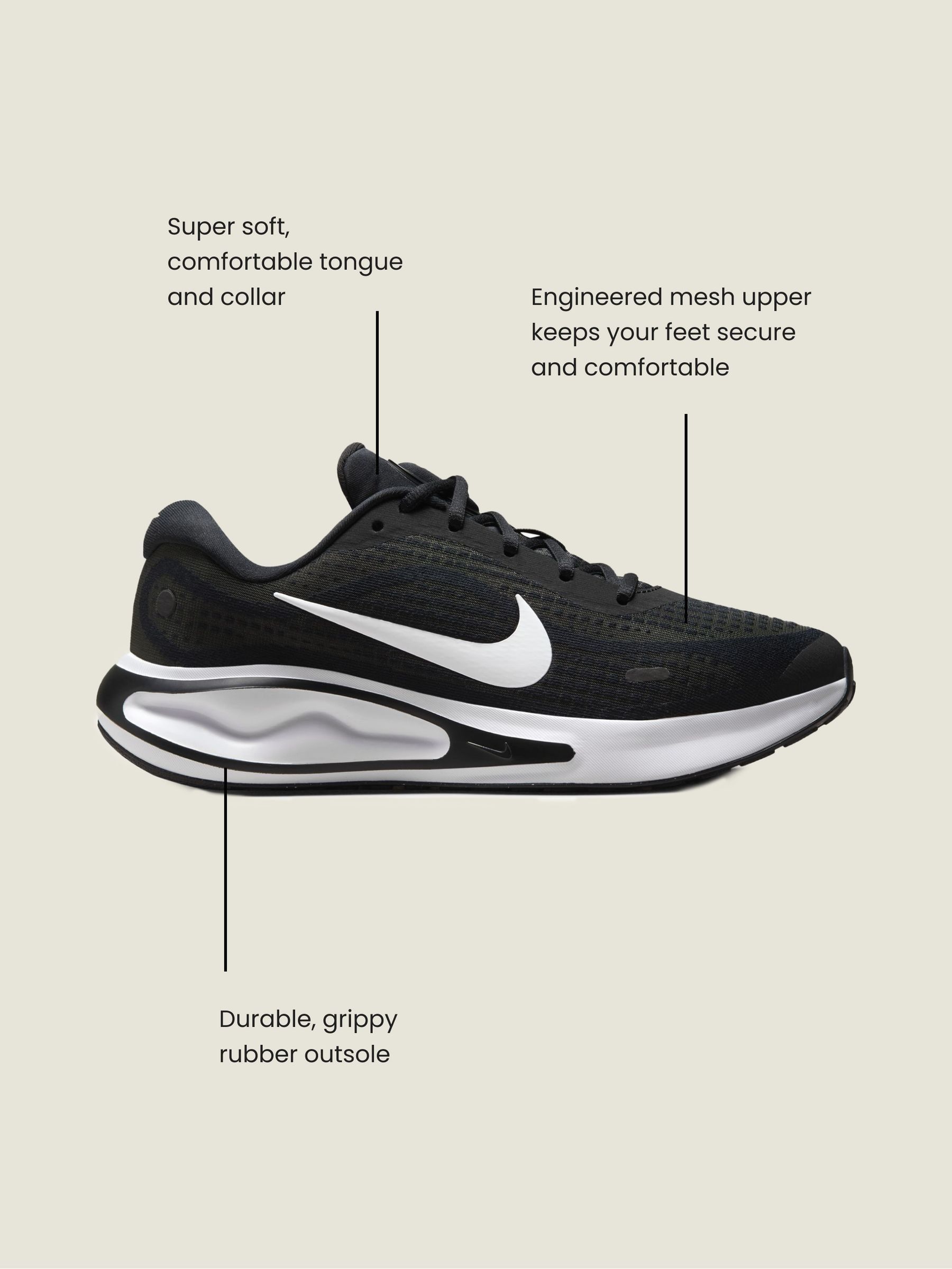 Buy Nike Black/White Journey Run Road Running Trainers from the Next UK ...