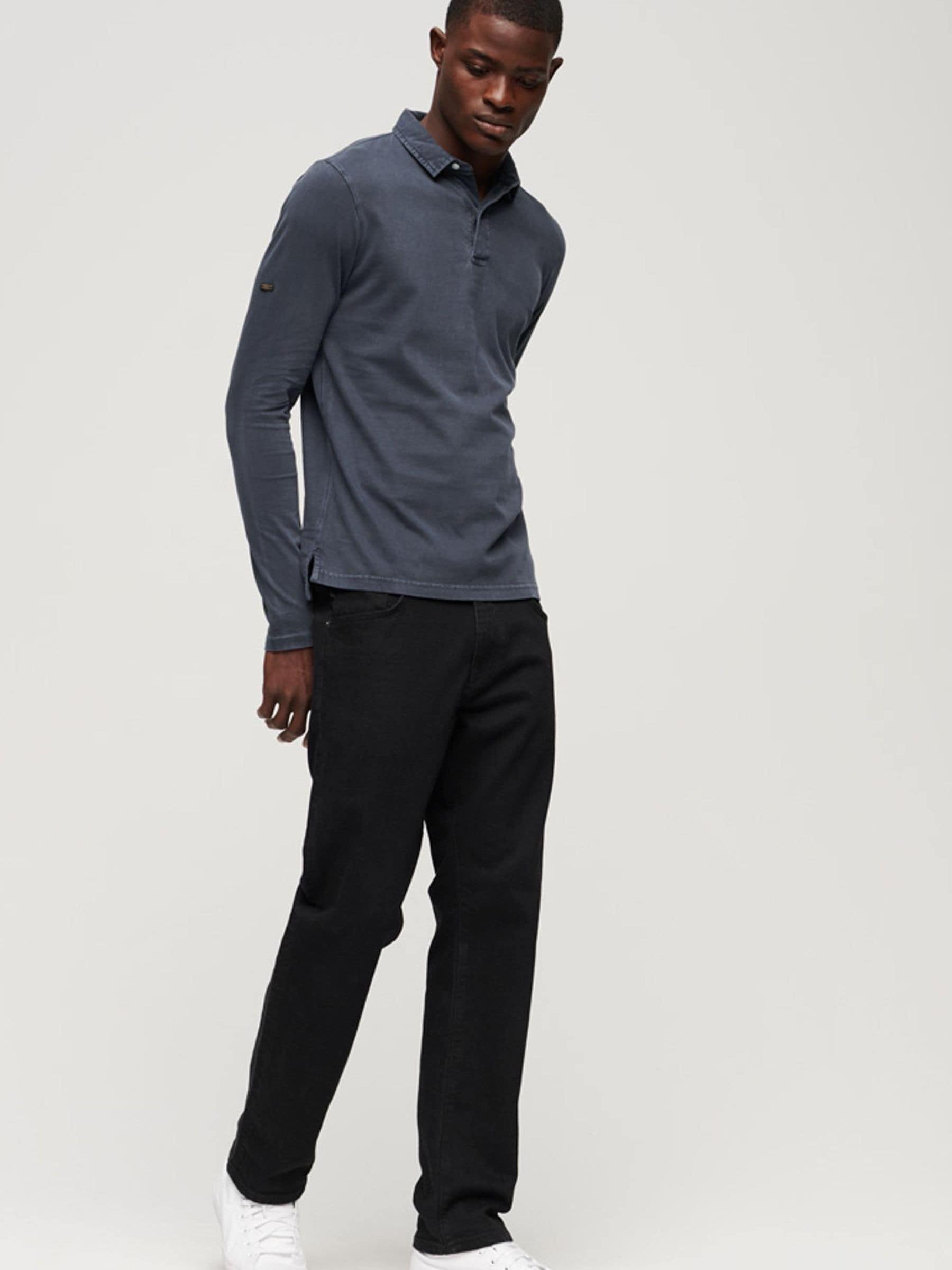 Buy Superdry Blue Studios Long Sleeve Jersey 100% Cotton Polo Shirt ...