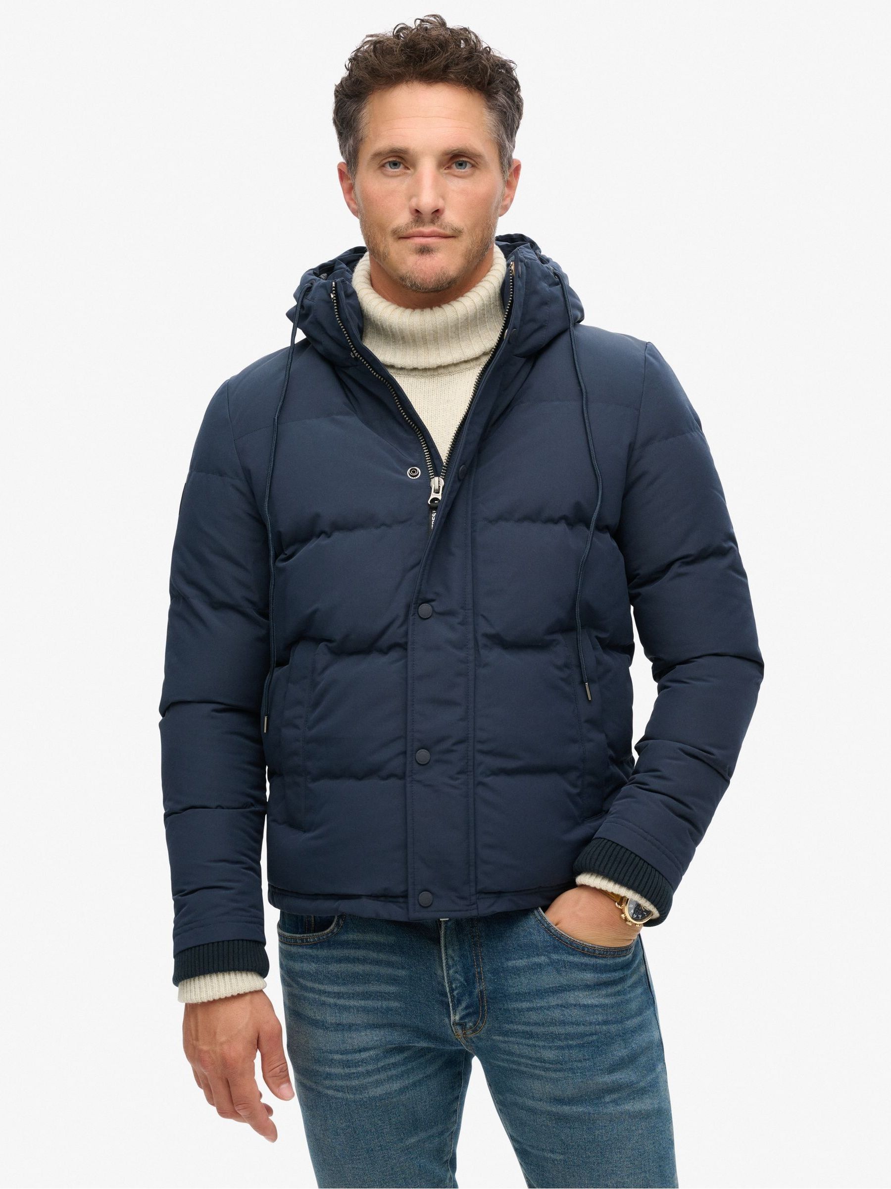 Buy Superdry Blue Everest Short Hooded Puffer Jacket from the Next UK ...
