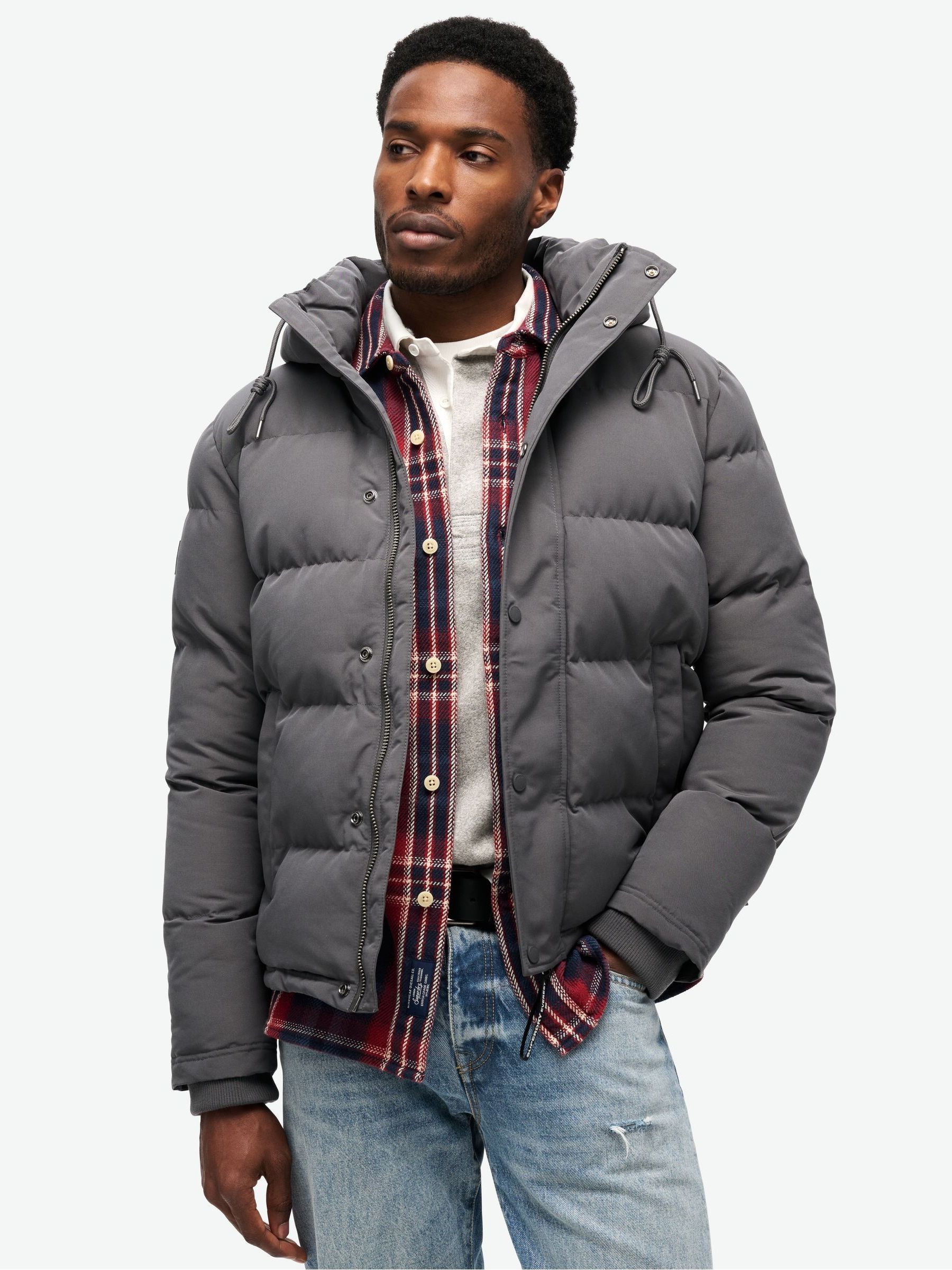 Buy Superdry Grey Everest Short Hooded Puffer Jacket from Next Ireland