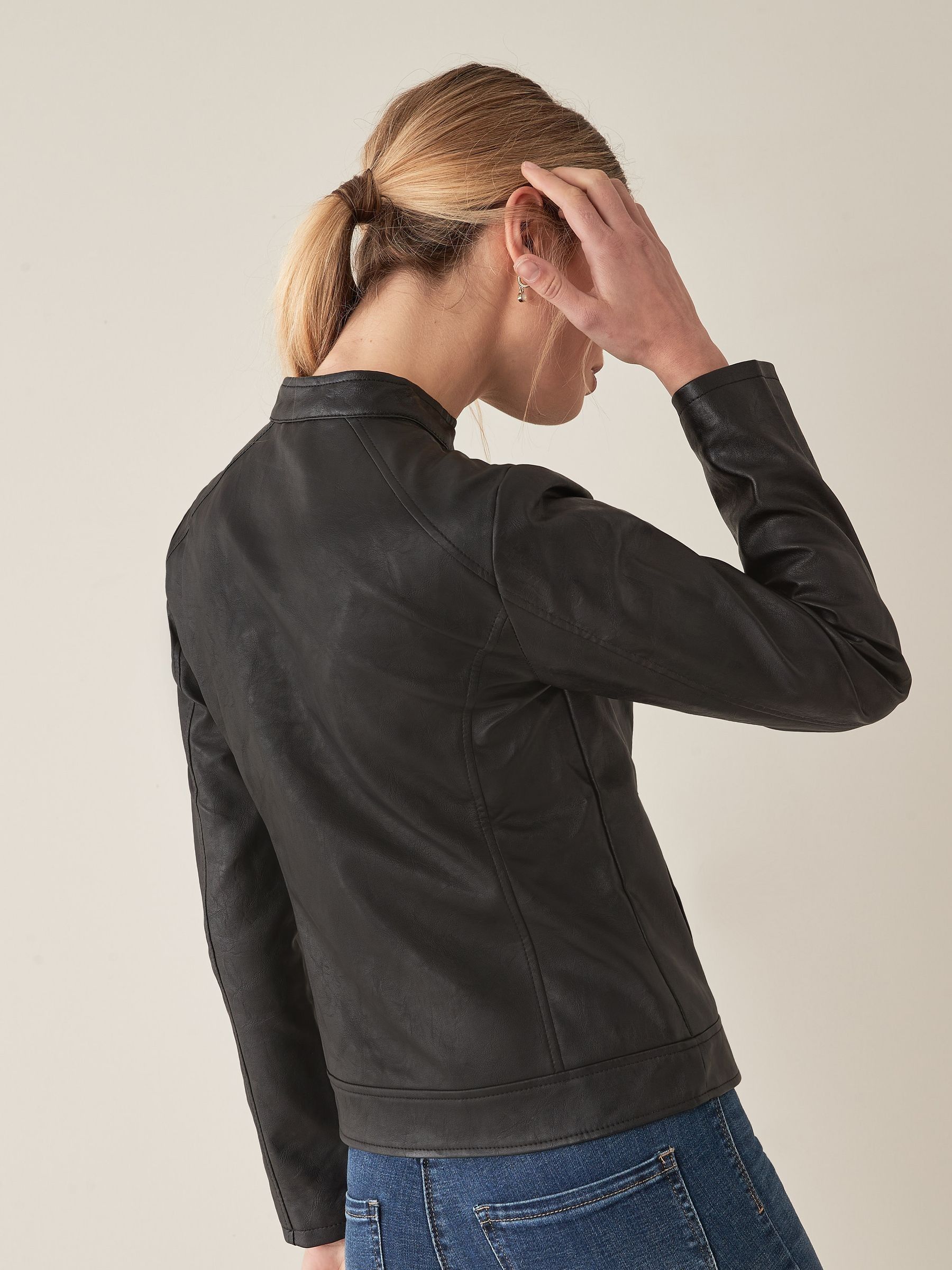 Buy JDY Black Faux Leather Collarless 100% Cotton Jacket from Next Ireland