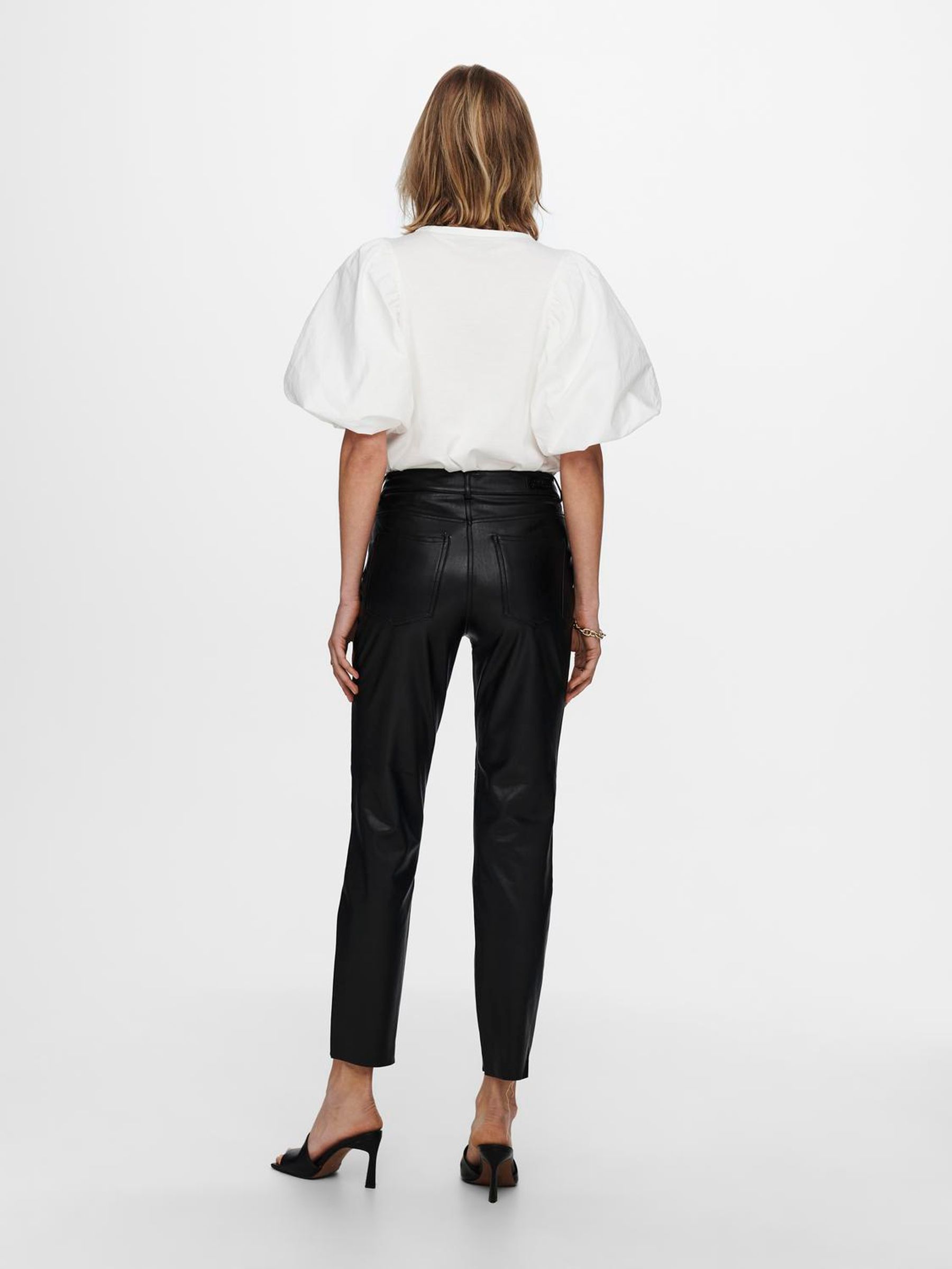 Buy ONLY Black High Waisted Faux Leather Workwear 100% Cotton Trousers ...