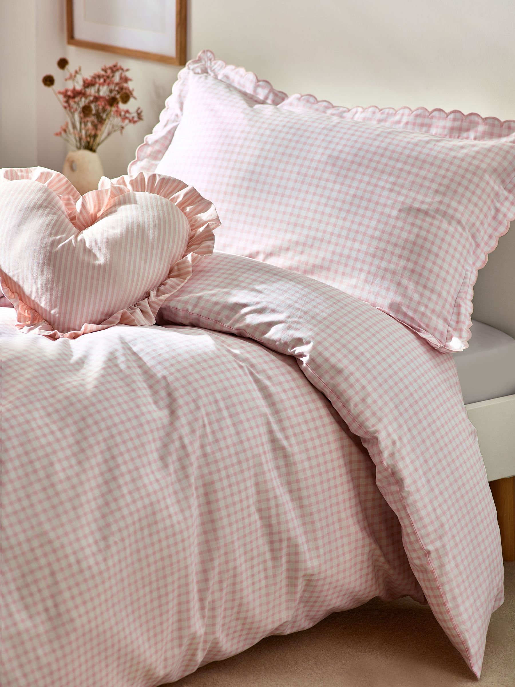 Buy Pink Gingham Printed Bedding Duvet Cover and Pillowcase Set from ...