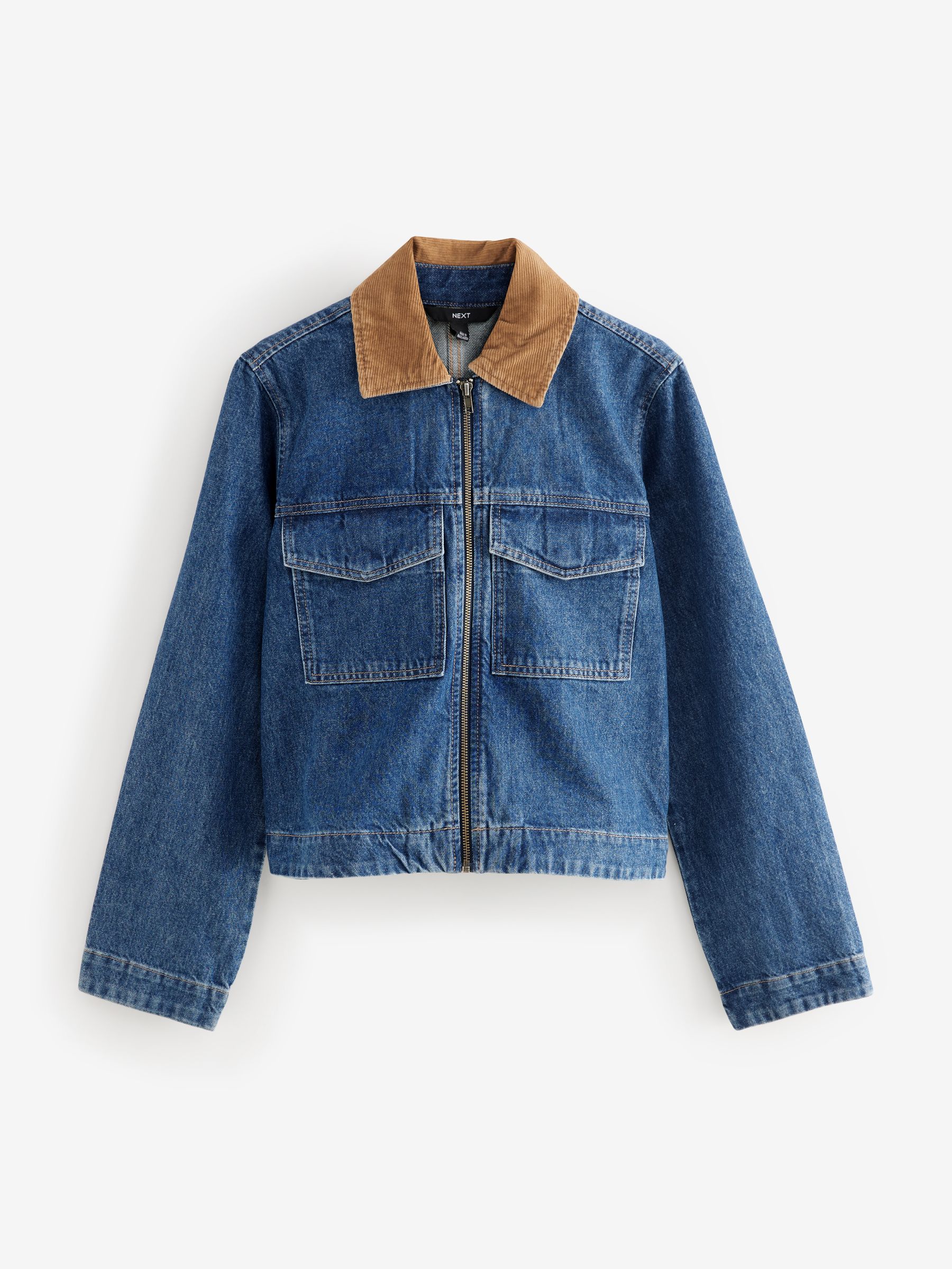 Buy Mid Blue Clean Zip Front Denim 100% Cotton Jacket from Next United ...