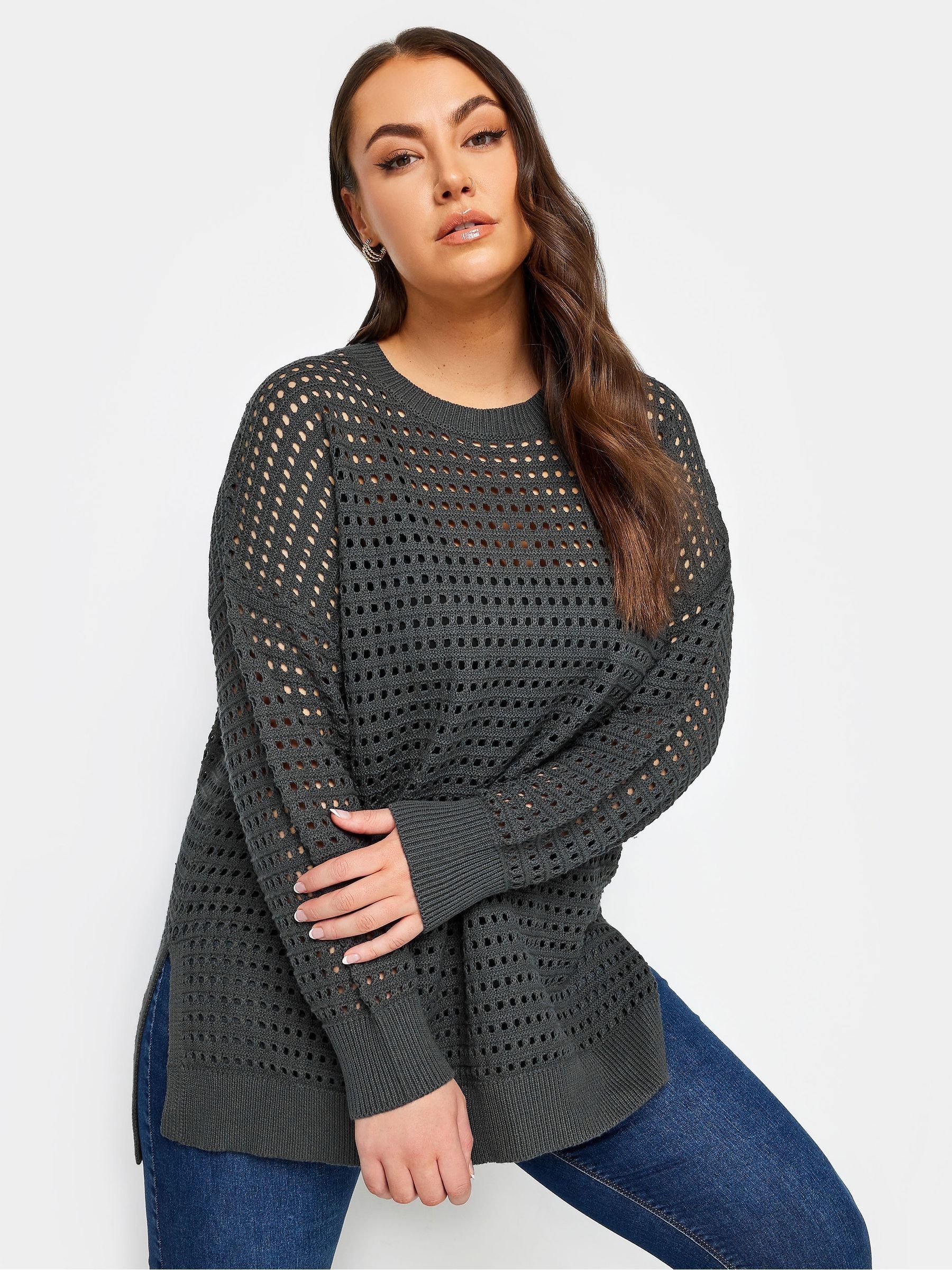 Buy Yours Curve Grey Side Split Crochet Jumper from the Next UK online shop