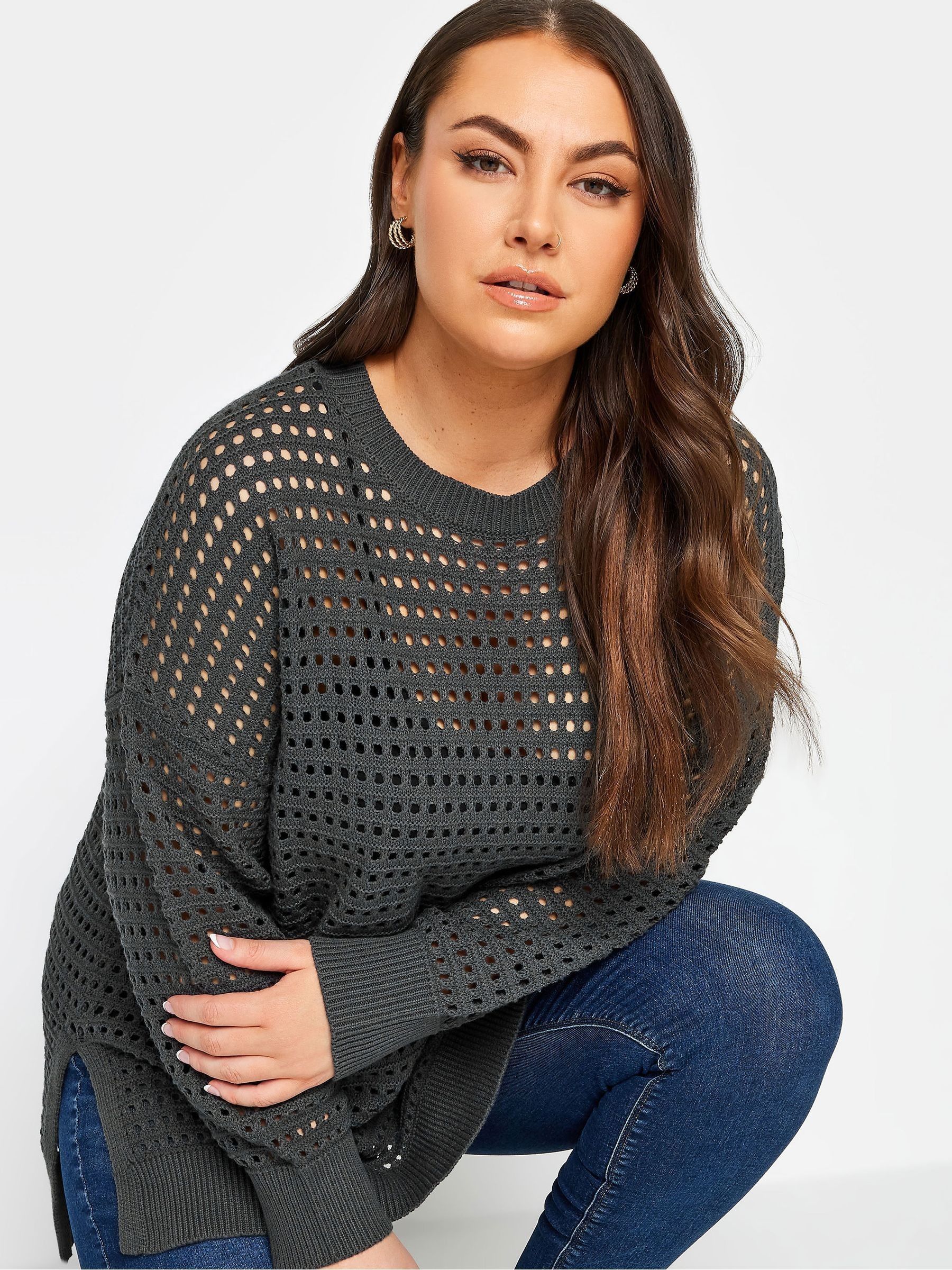 Buy Yours Curve Grey Side Split Crochet Jumper from the Next UK online shop