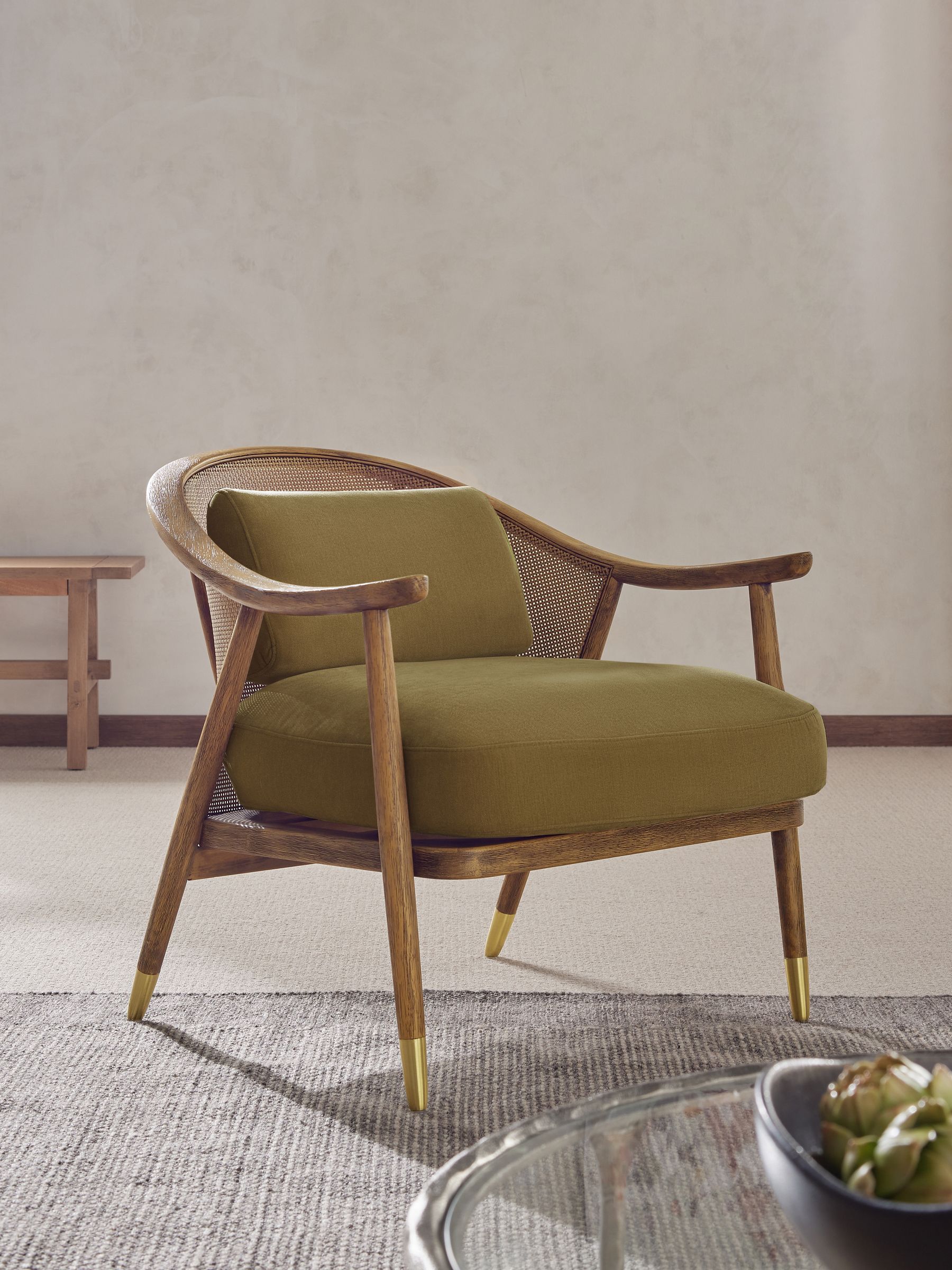 Buy Bronx Frame Relaxed Chenille Light Olive Green Reuben Curved Wooden ...