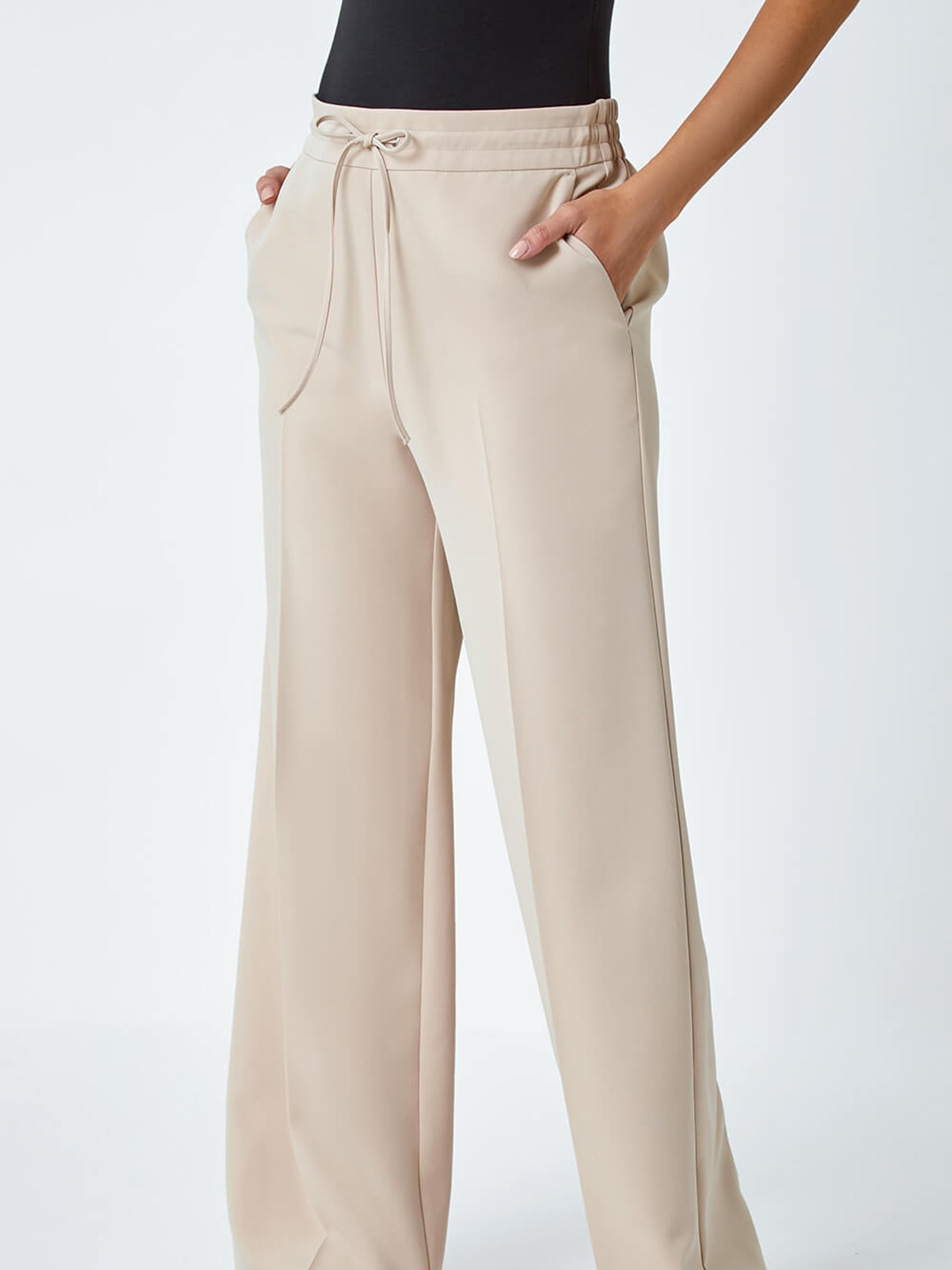 Buy Roman Natural Wide Leg Tie Front Stretch Trousers from the Next UK ...