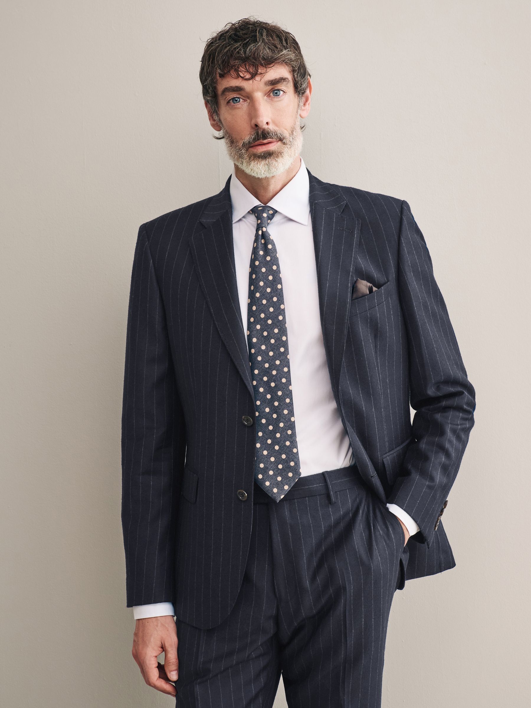 Buy Navy Blue Slim Fit Signature Empire Mills British Wool Stripe Suit ...