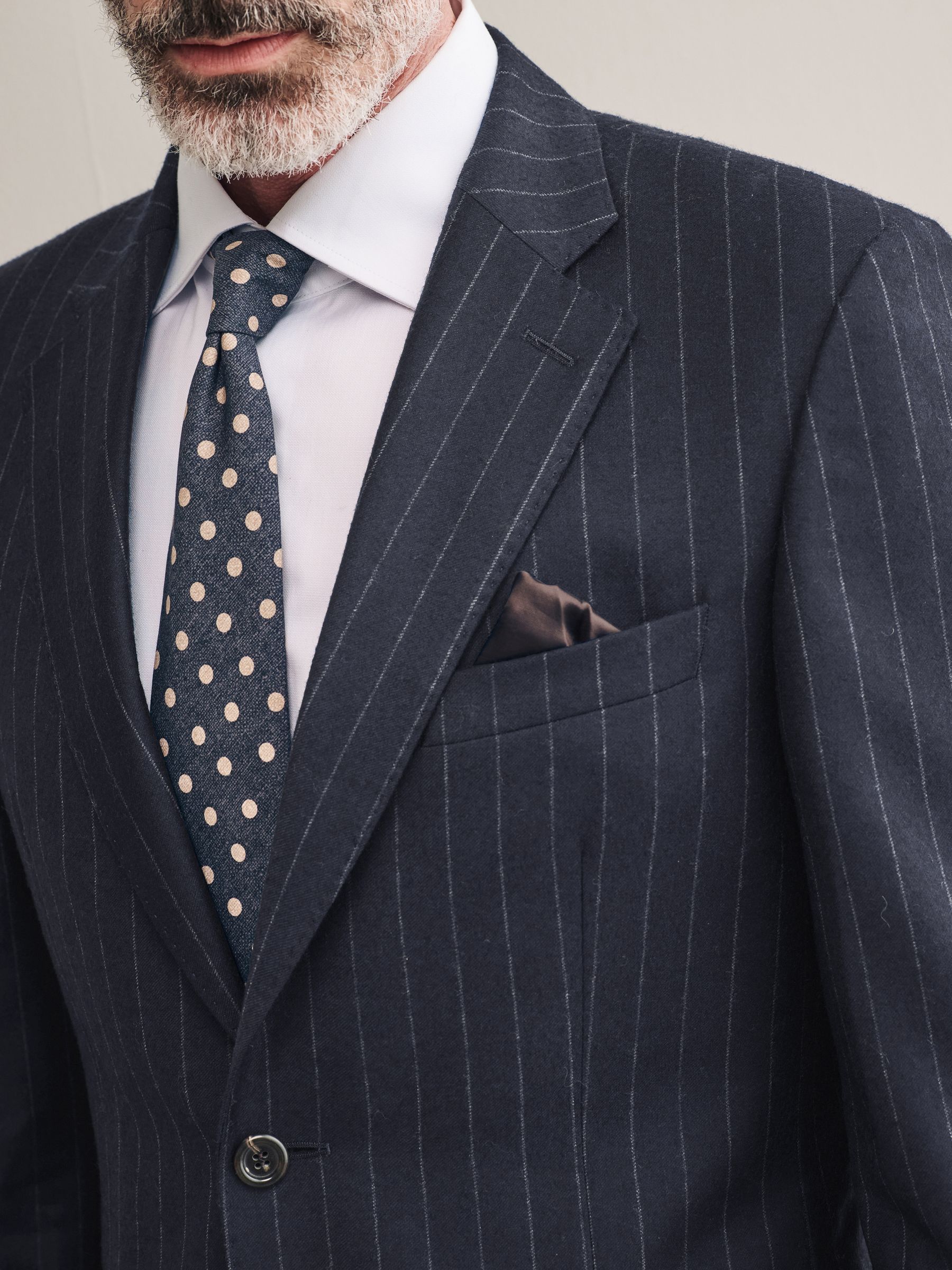 Buy Navy Blue Slim Fit Signature Empire Mills British Wool Stripe Suit ...