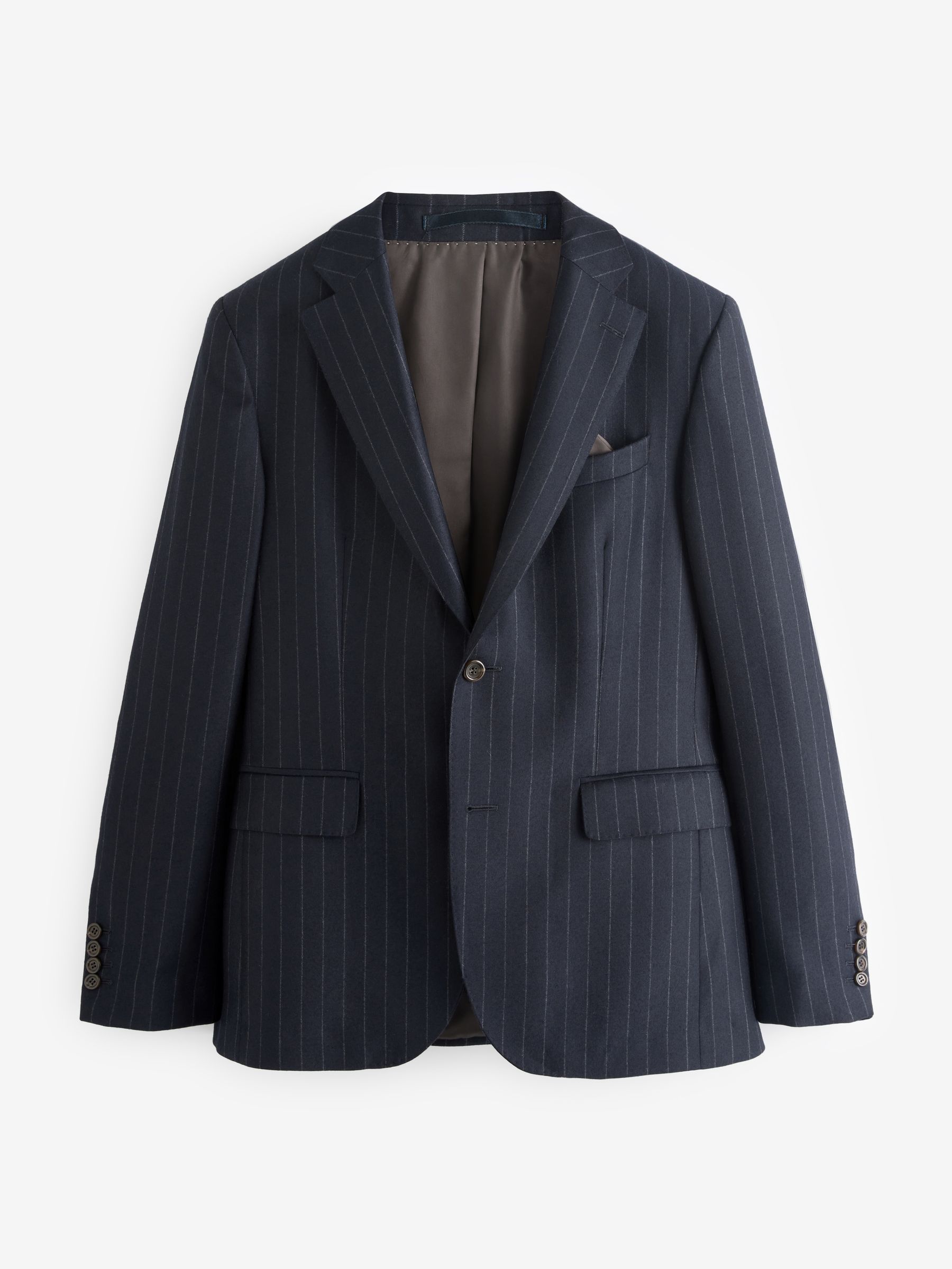 Buy Navy Blue Slim Fit Signature Empire Mills British Wool Stripe Suit ...