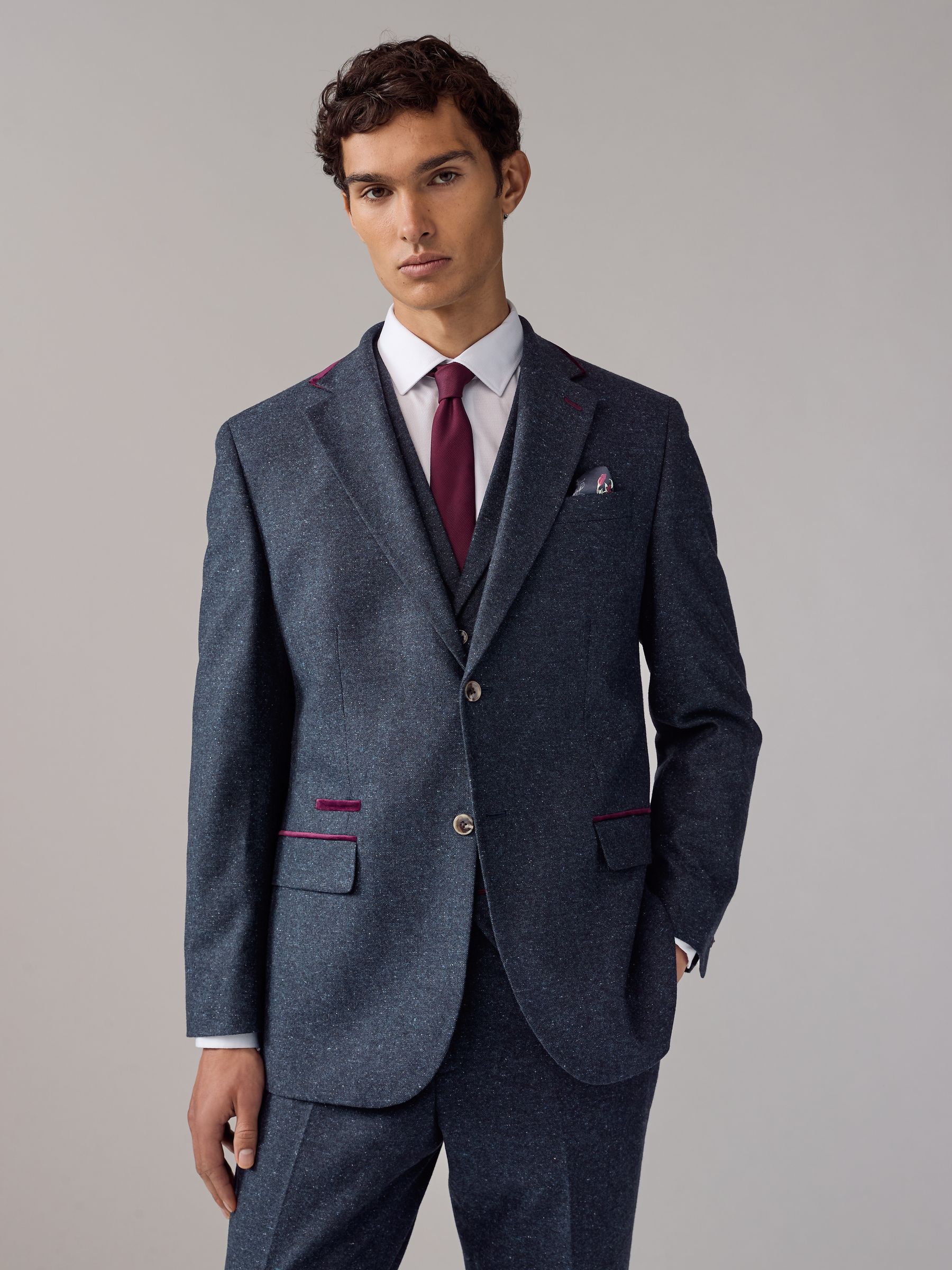 Buy Navy Blue Regular Fit Trimmed Neppy Nova Fides Suit Jacket from the ...