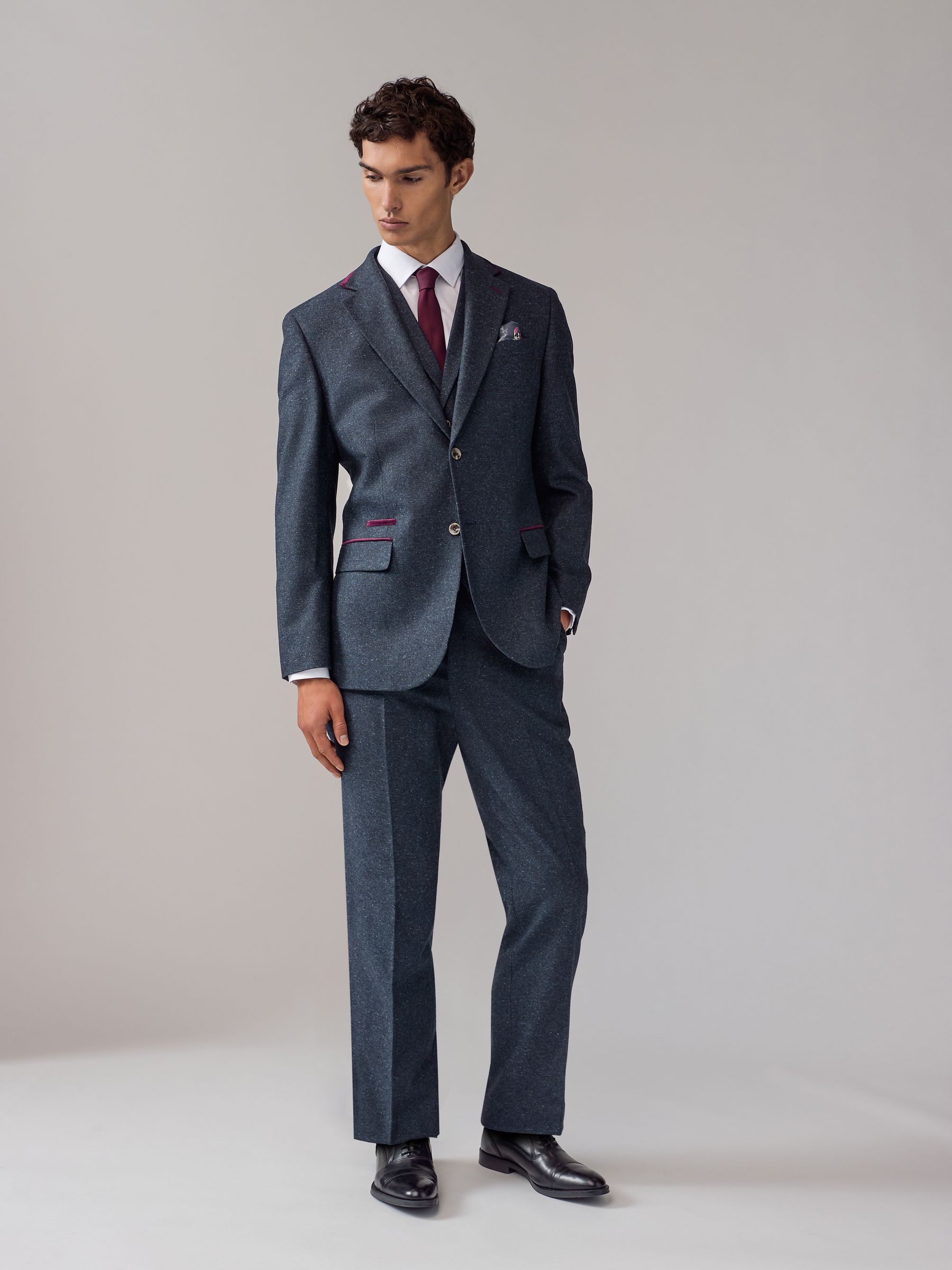 Buy Navy Blue Regular Fit Trimmed Neppy Nova Fides Suit Jacket from the ...