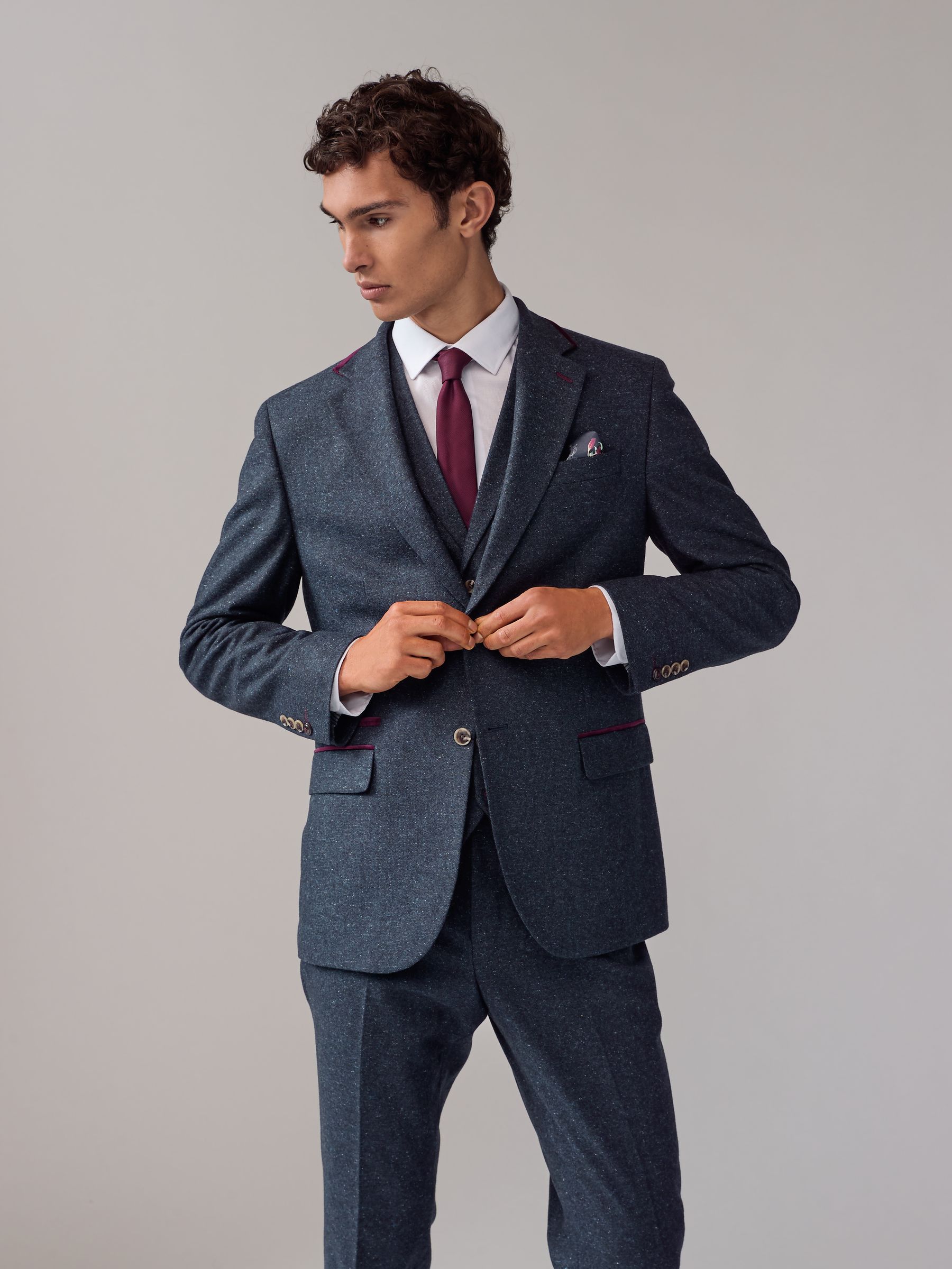 Buy Navy Blue Regular Fit Trimmed Neppy Nova Fides Suit Jacket from the ...