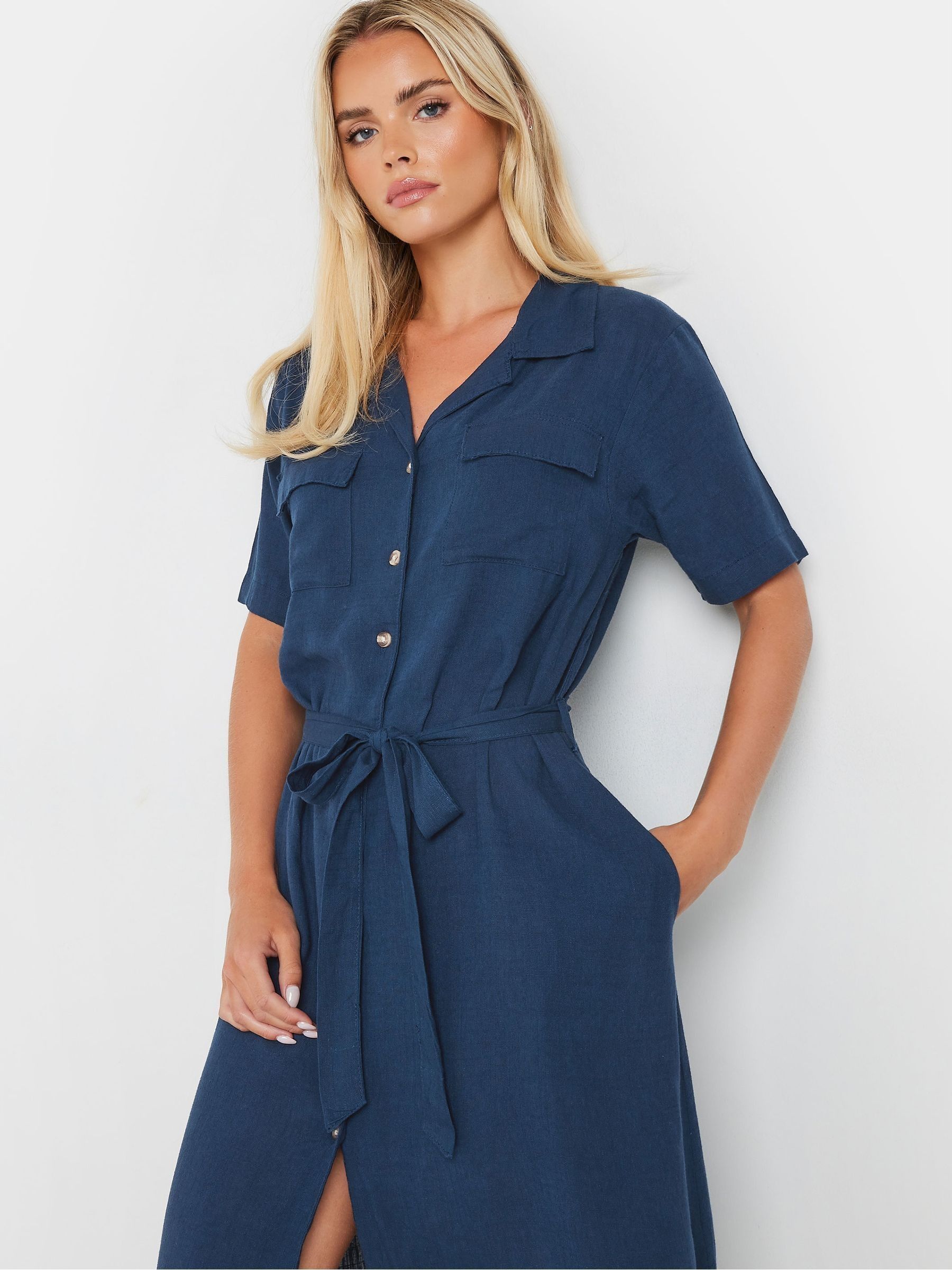 Buy M&Co Blue Petite Linen Shirt Dress from the Next UK online shop