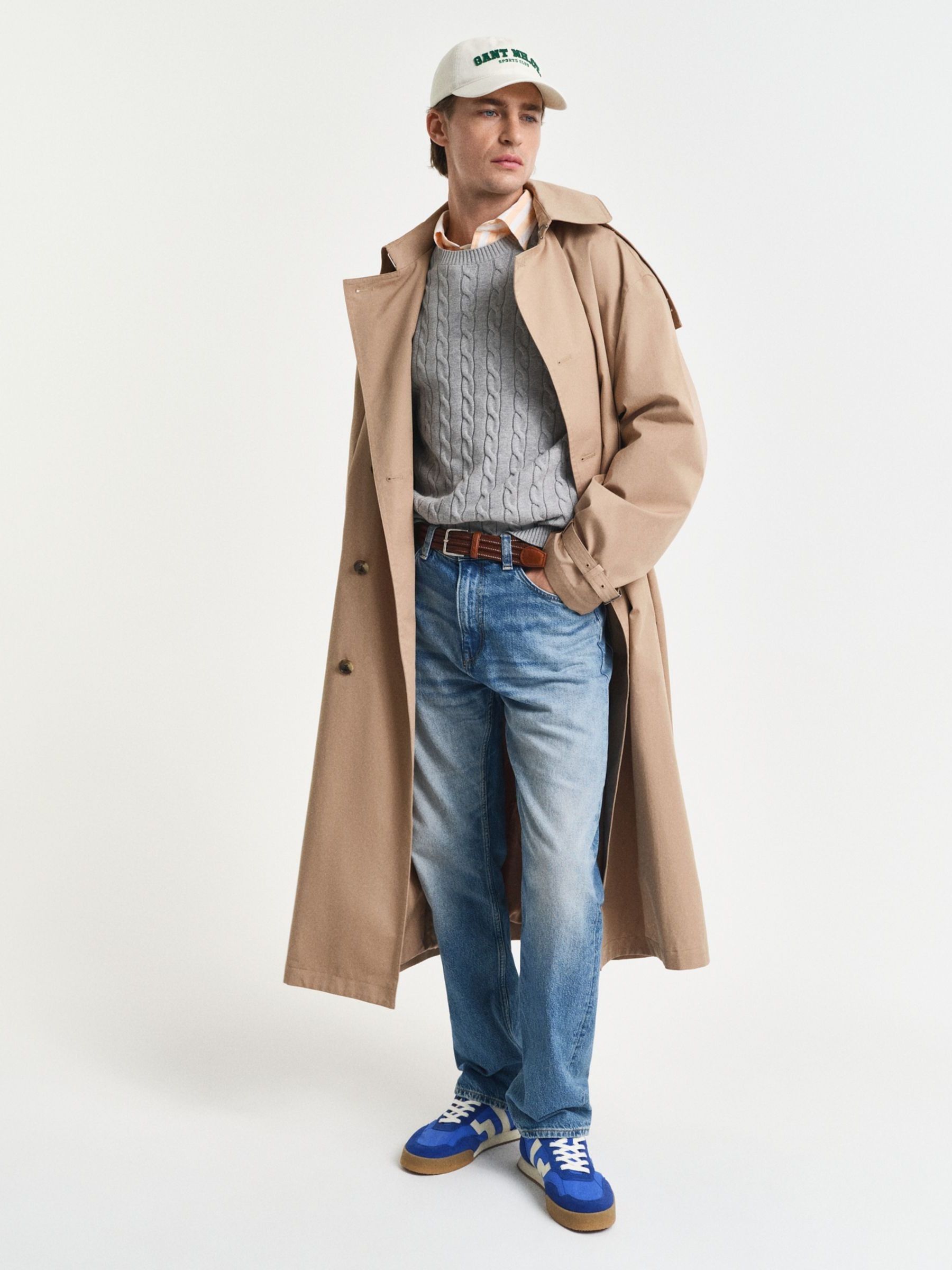 Buy GANT Grey Melange 100% Cotton Cable Knit Crew Neck Sweater from the ...