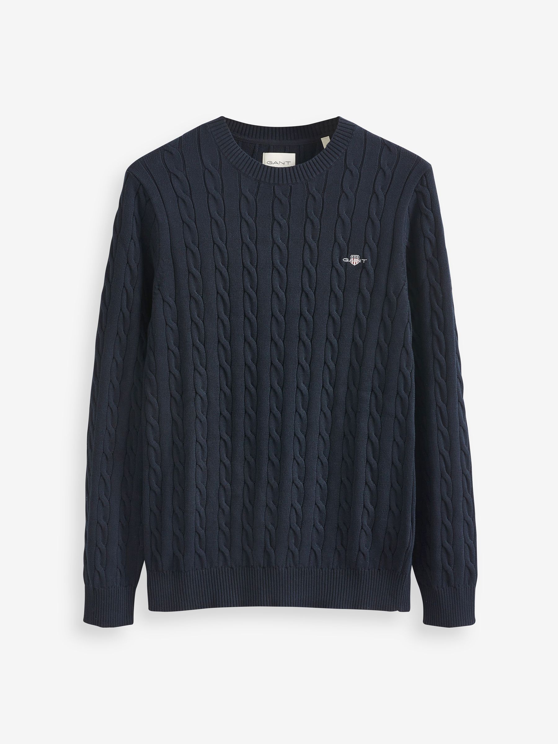 Buy GANT Evening Blue 100% Cotton Cable Knit Crew Neck Sweater from the ...