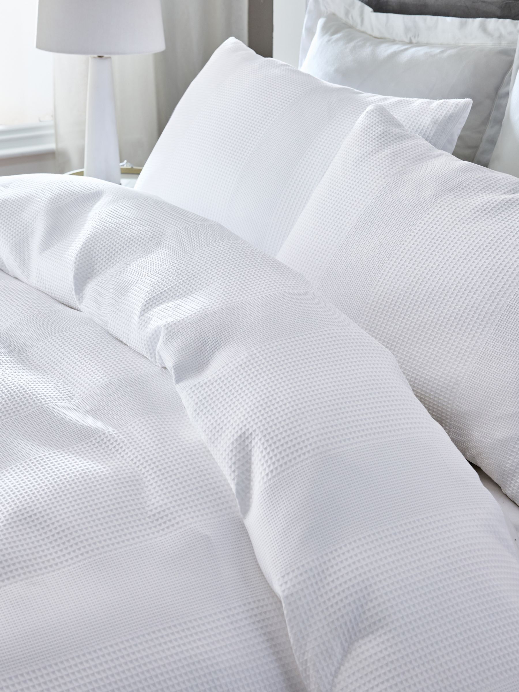 Buy White 300 Thread Count Waffle Texture Duvet Cover and Pillowcase ...