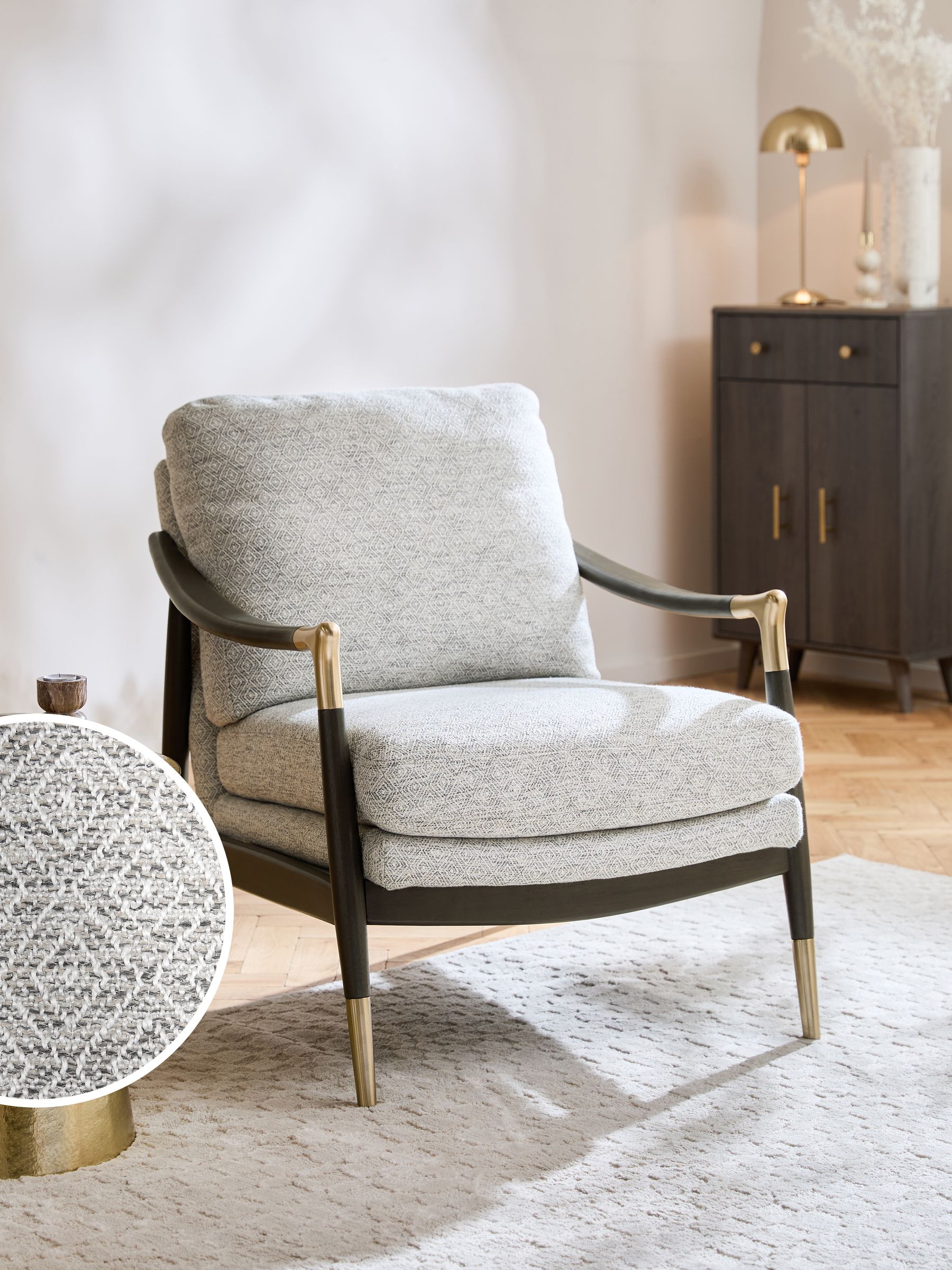 Buy Geo Weave Light Grey Flinton Wooden Dark Grey Leg Accent Chair from ...