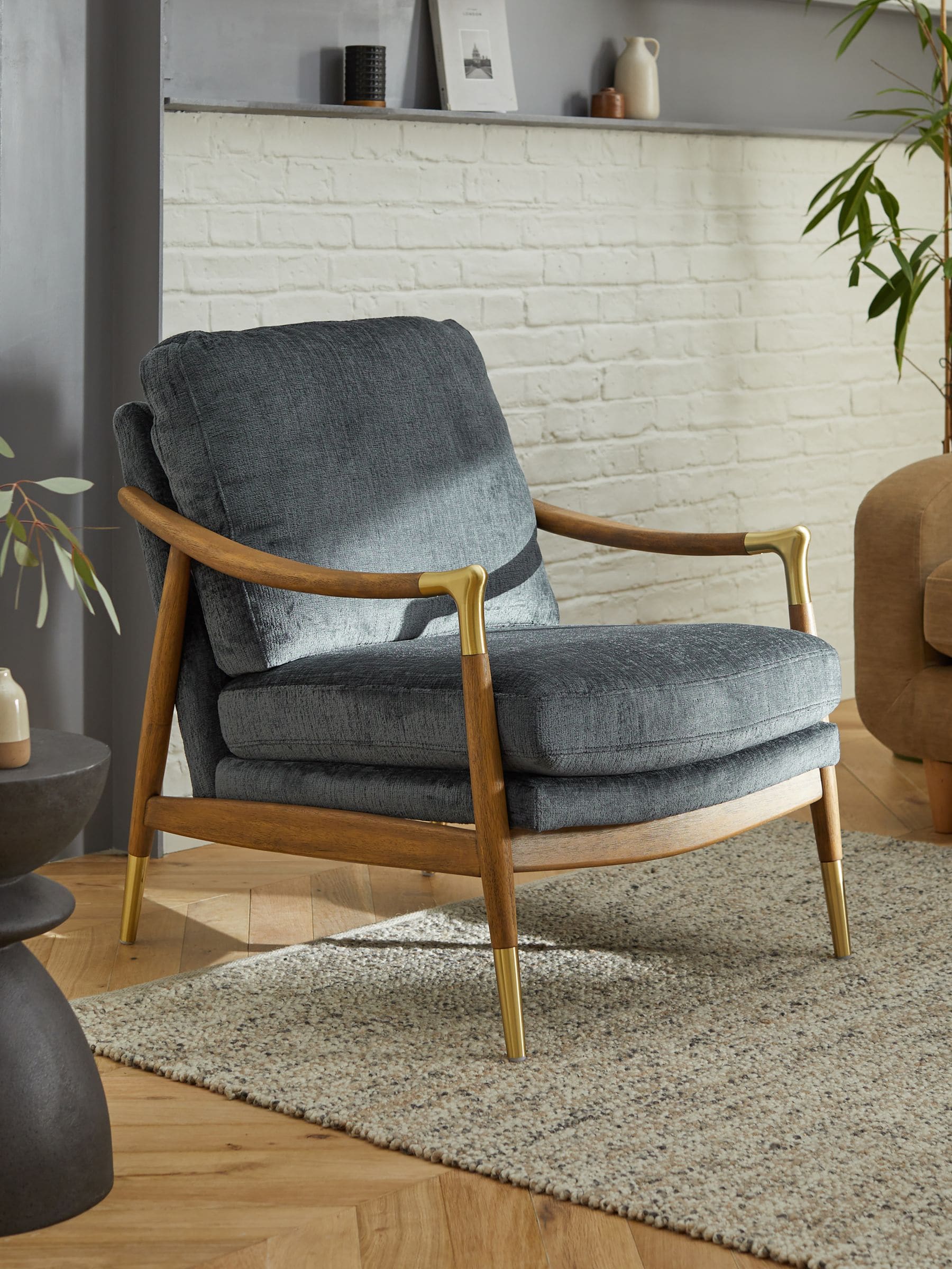 Buy Plush Chenille Slate Blue Flinton Wooden Accent Chair from the Next ...